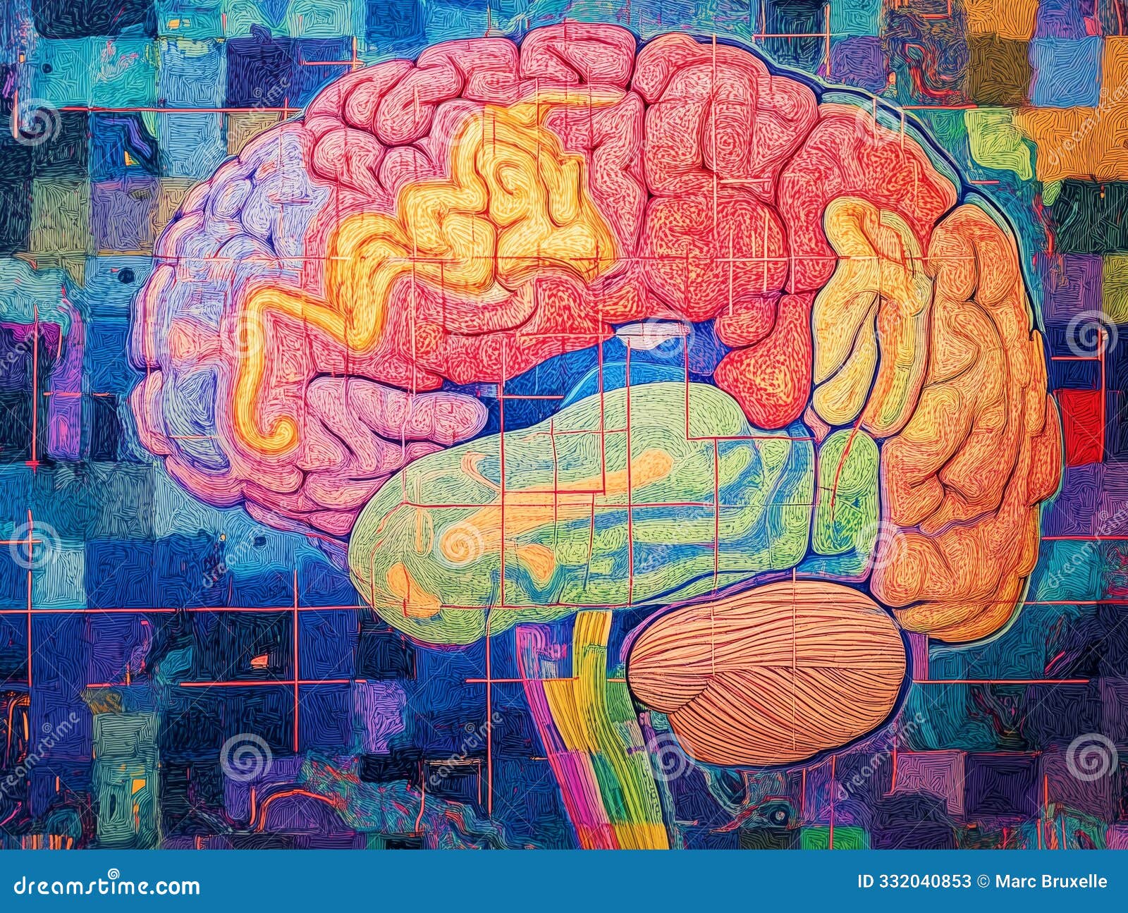 A Scan Of The Brain From An MRI Machine, With Psychedelics Forms And ...