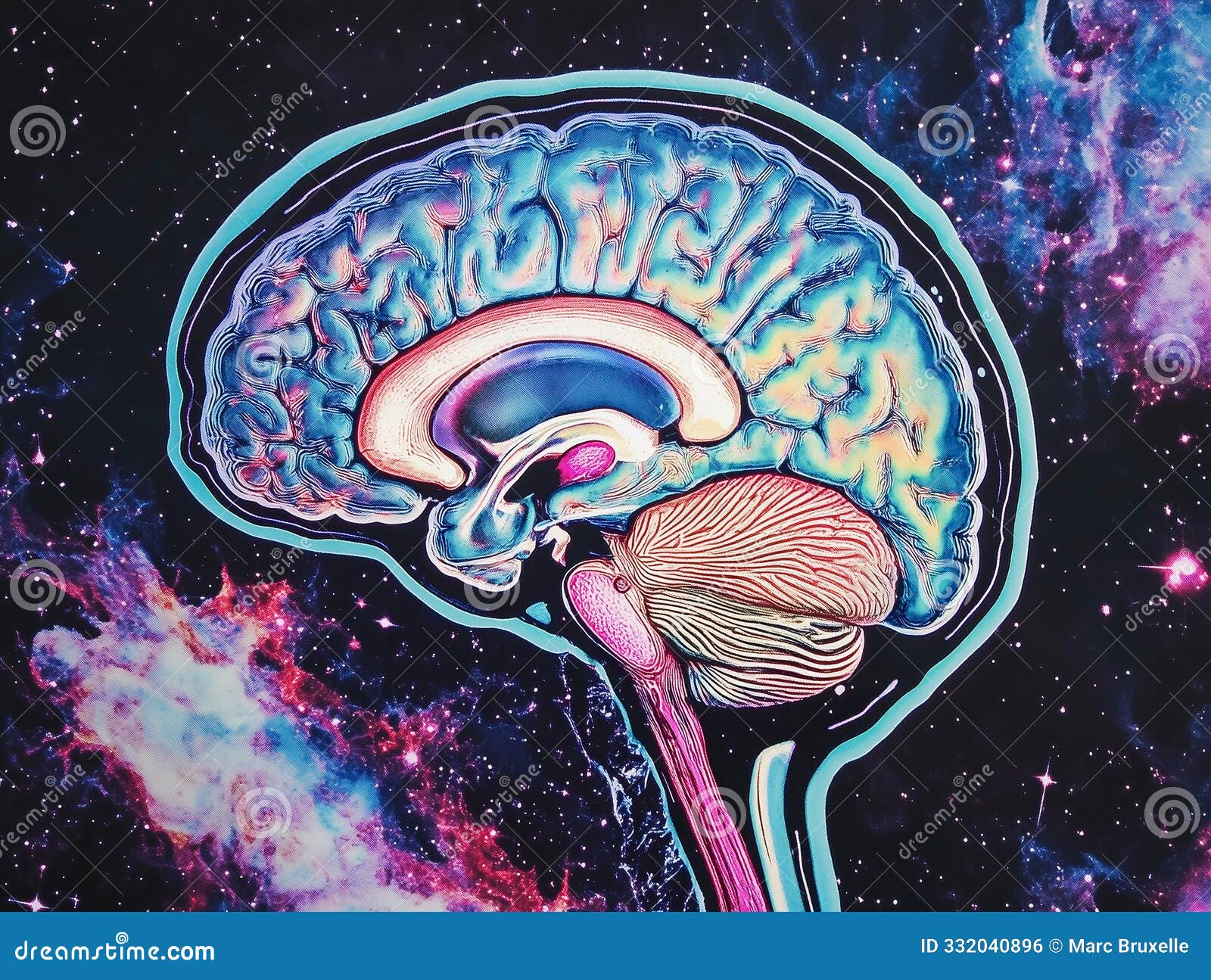 A Scan of the Brain from an MRI Machine, with Psychedelics Forms and ...