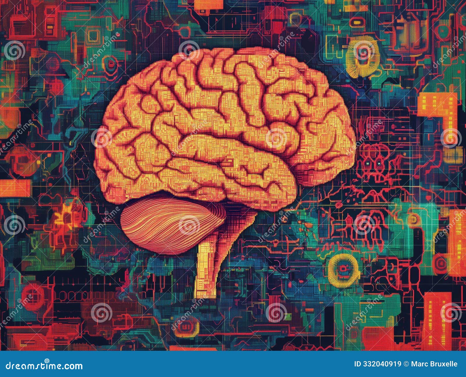 A Scan Of The Brain From An MRI Machine, With Psychedelics Forms And ...