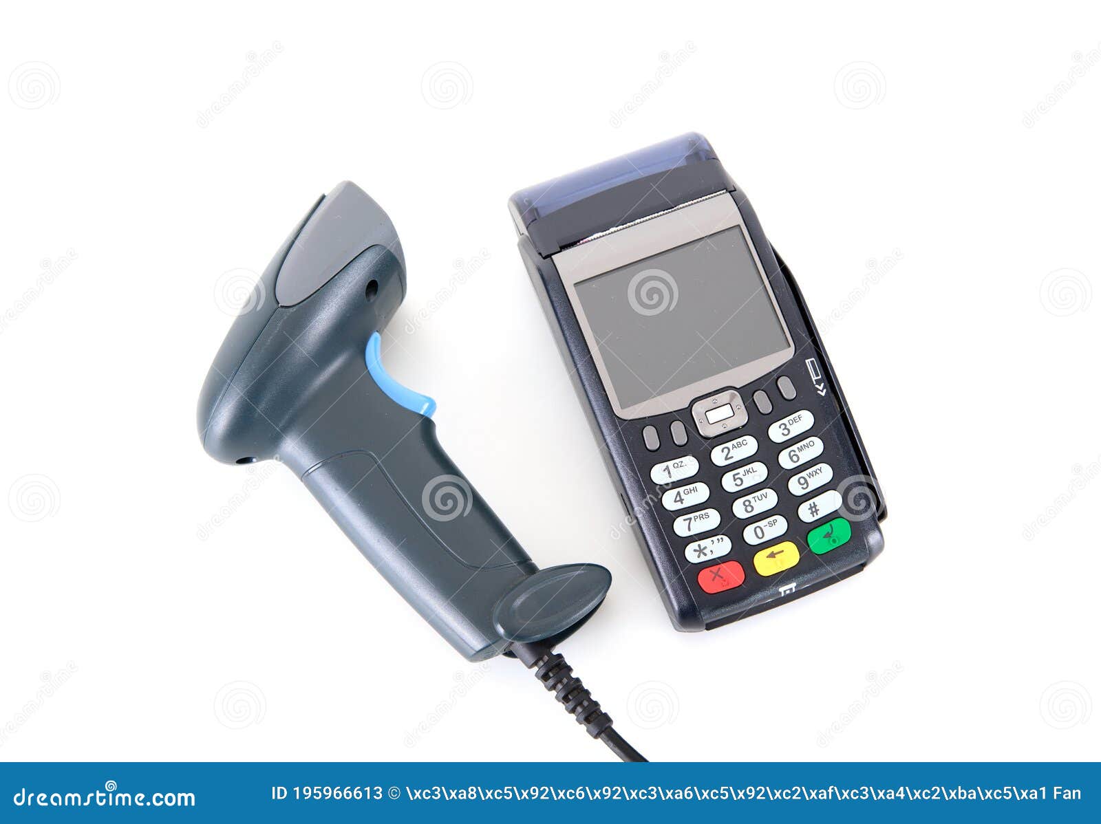 Scan Code Gun and Financial Pos Machine on White Background Stock Image ...