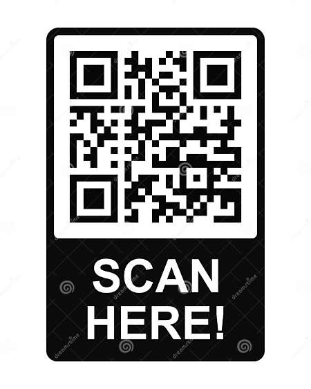 Scan Here Concept. QR Code Label in Frame Stock Vector - Illustration ...