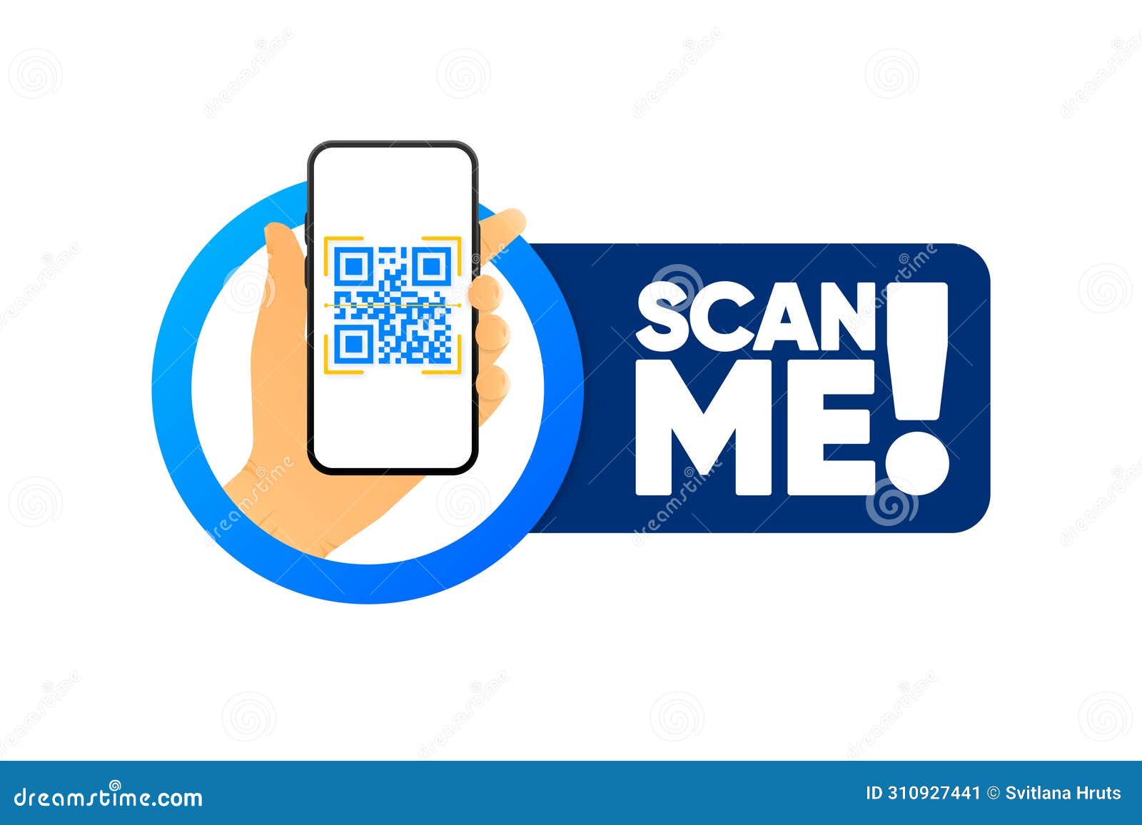 Scan Me Concept. QR Code for Smartphone. Label Scan Me with Smartphone ...