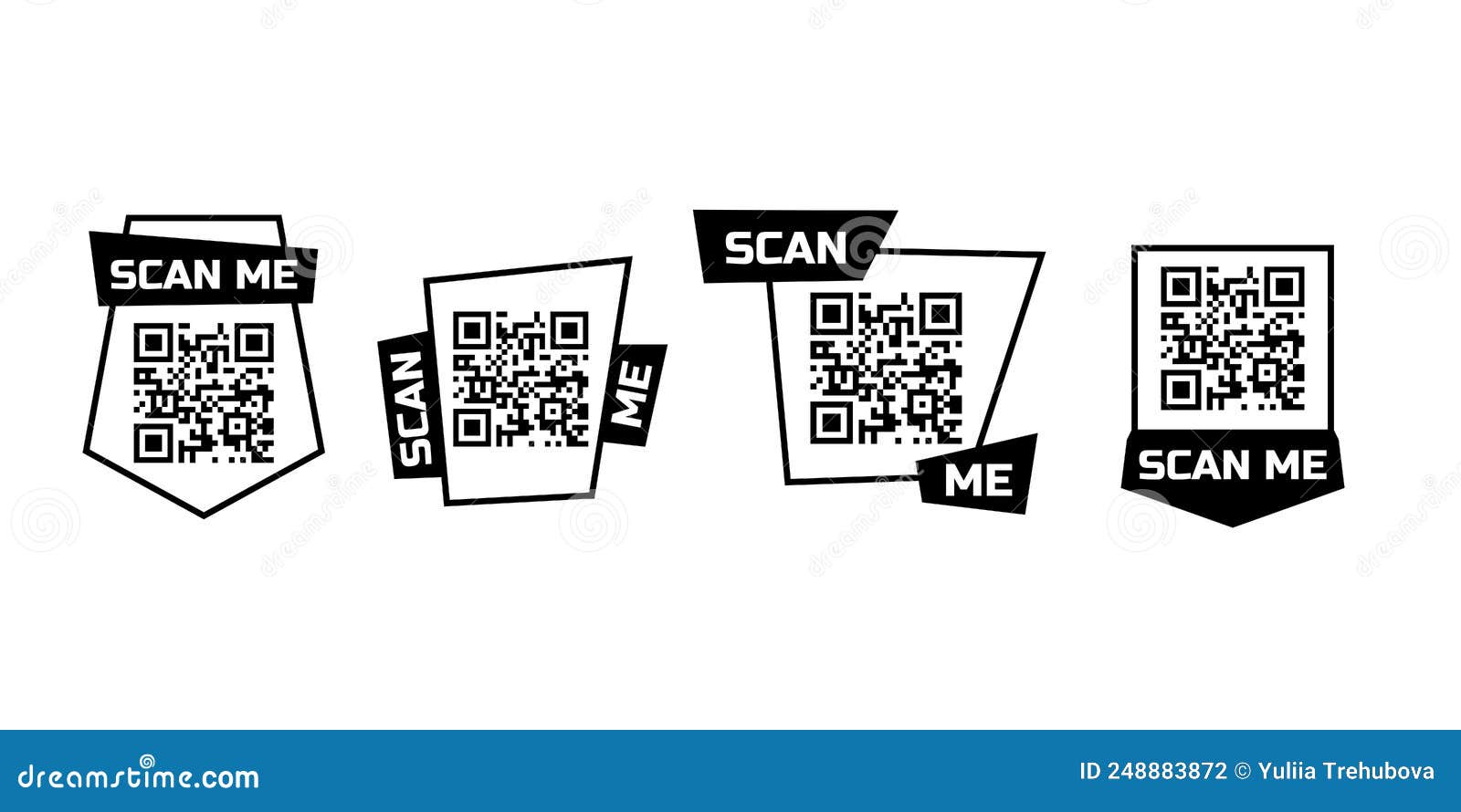 Scan Me Qr Code Icon for Smartphone Bundle. Set of Frames Quick Barcode ...