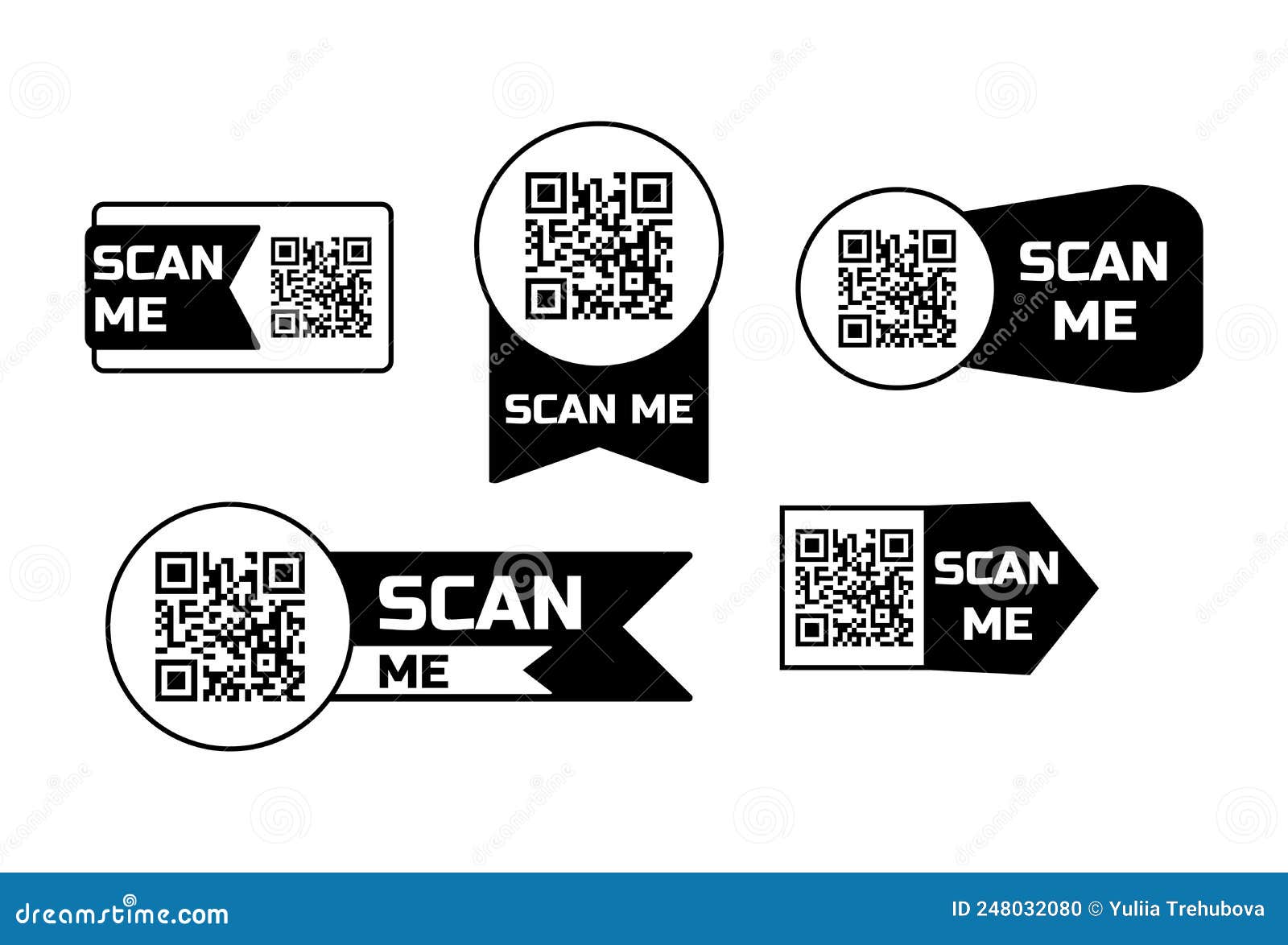 Scan Me Qr Code Icon for Smartphone Bundle. Set of Frames Quick Barcode ...