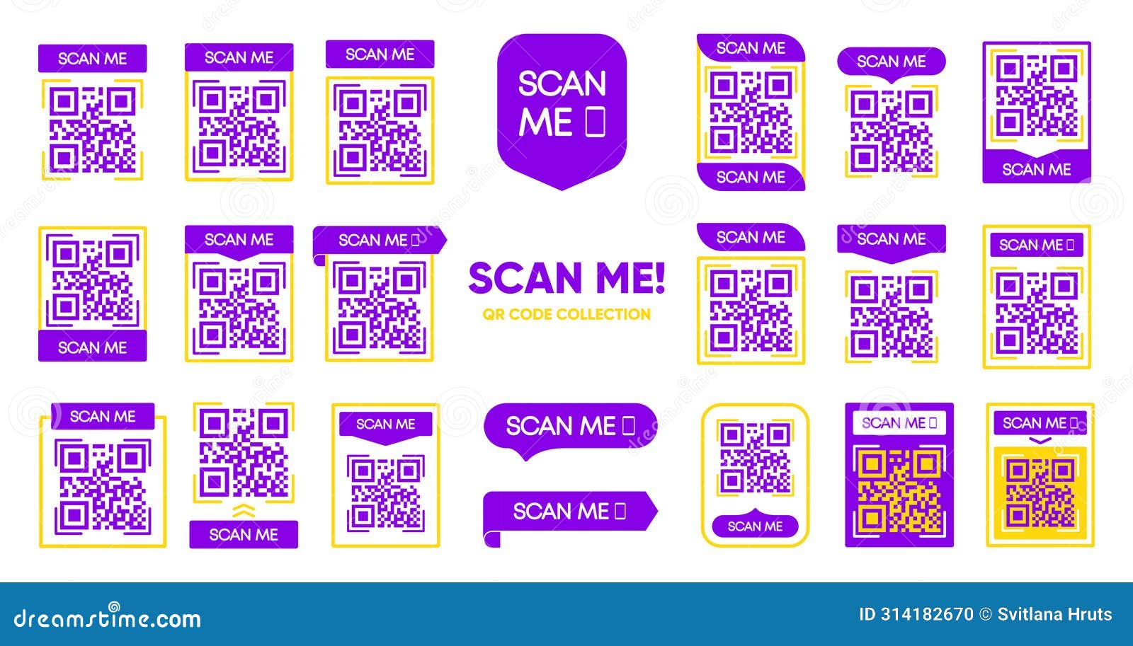 Scan Me. QR Code Scan for Smartphone. Qr Code Set. QR Code for Mobile App, Payment and Phone ...