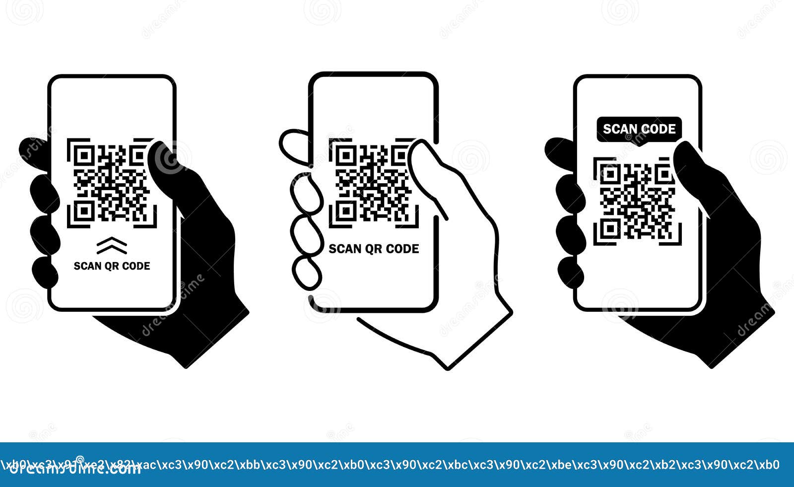 Scan QR Code Flat Icon with Phone. Barcode. Hand Holds Smartphone Stock ...