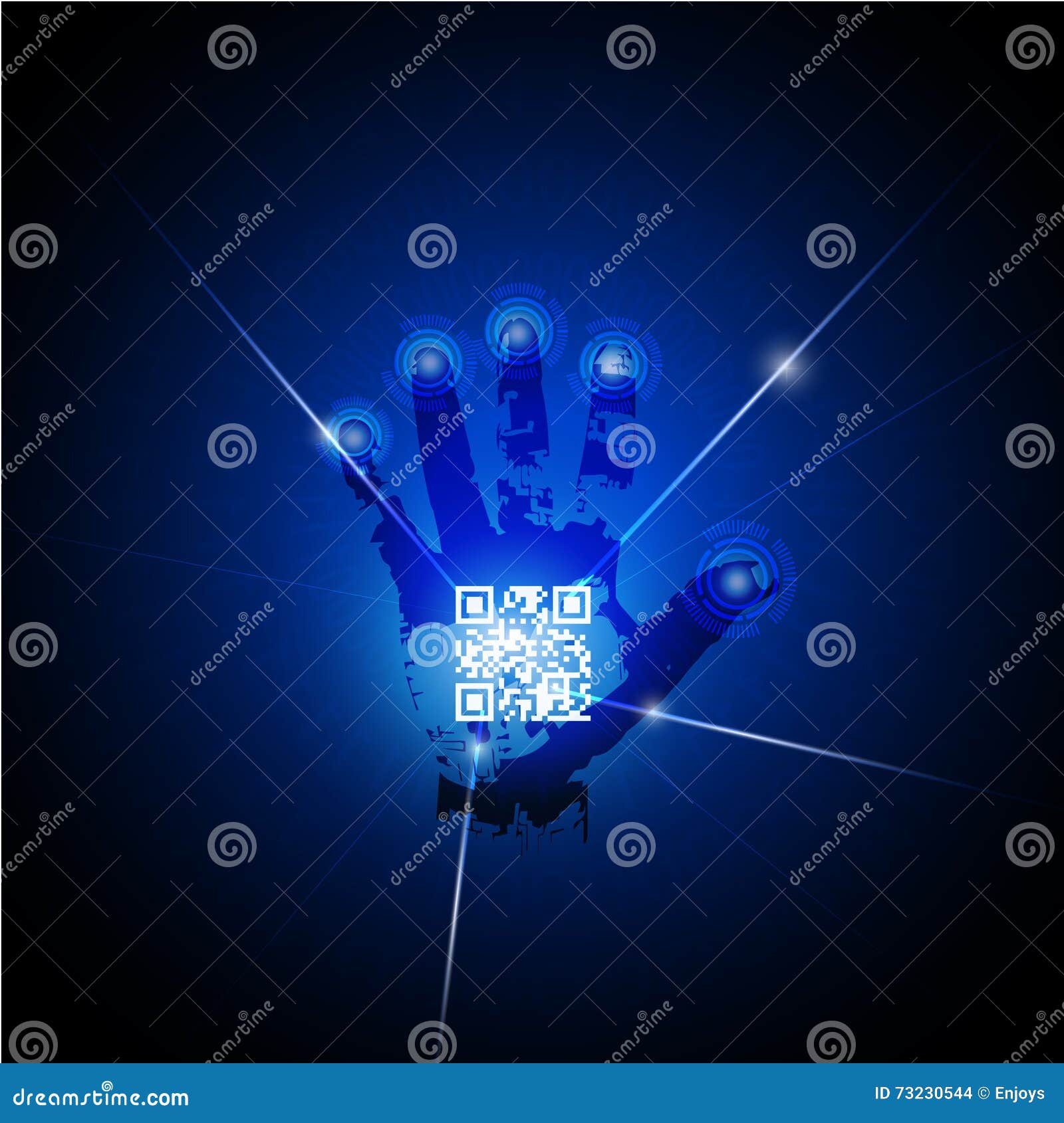 Scan Qr Code in Hand Blue Background Stock Illustration - Illustration ...