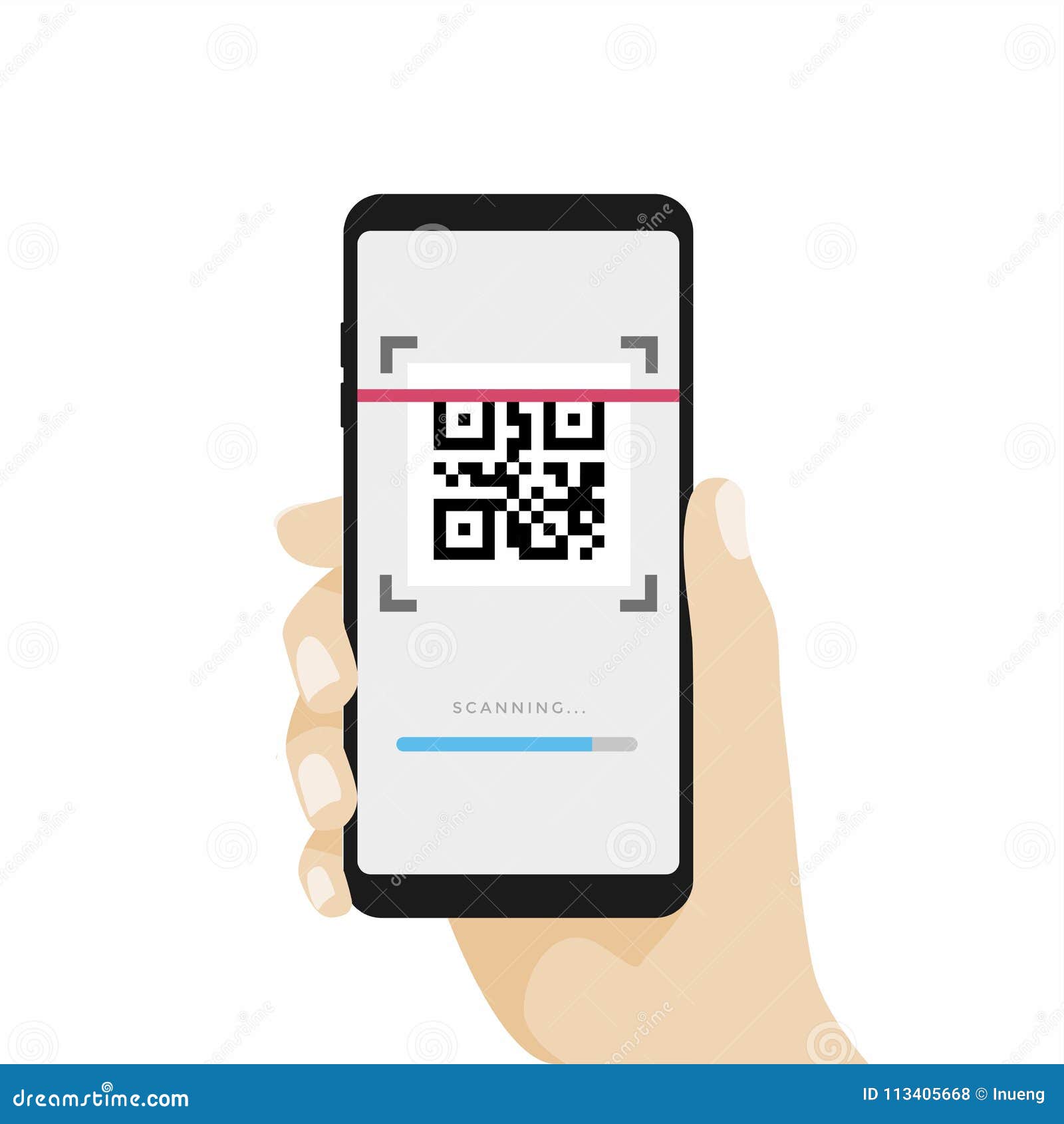 Scan QR Code With Mobile Phone. Scanning Barcode With Telephone. Vector ...