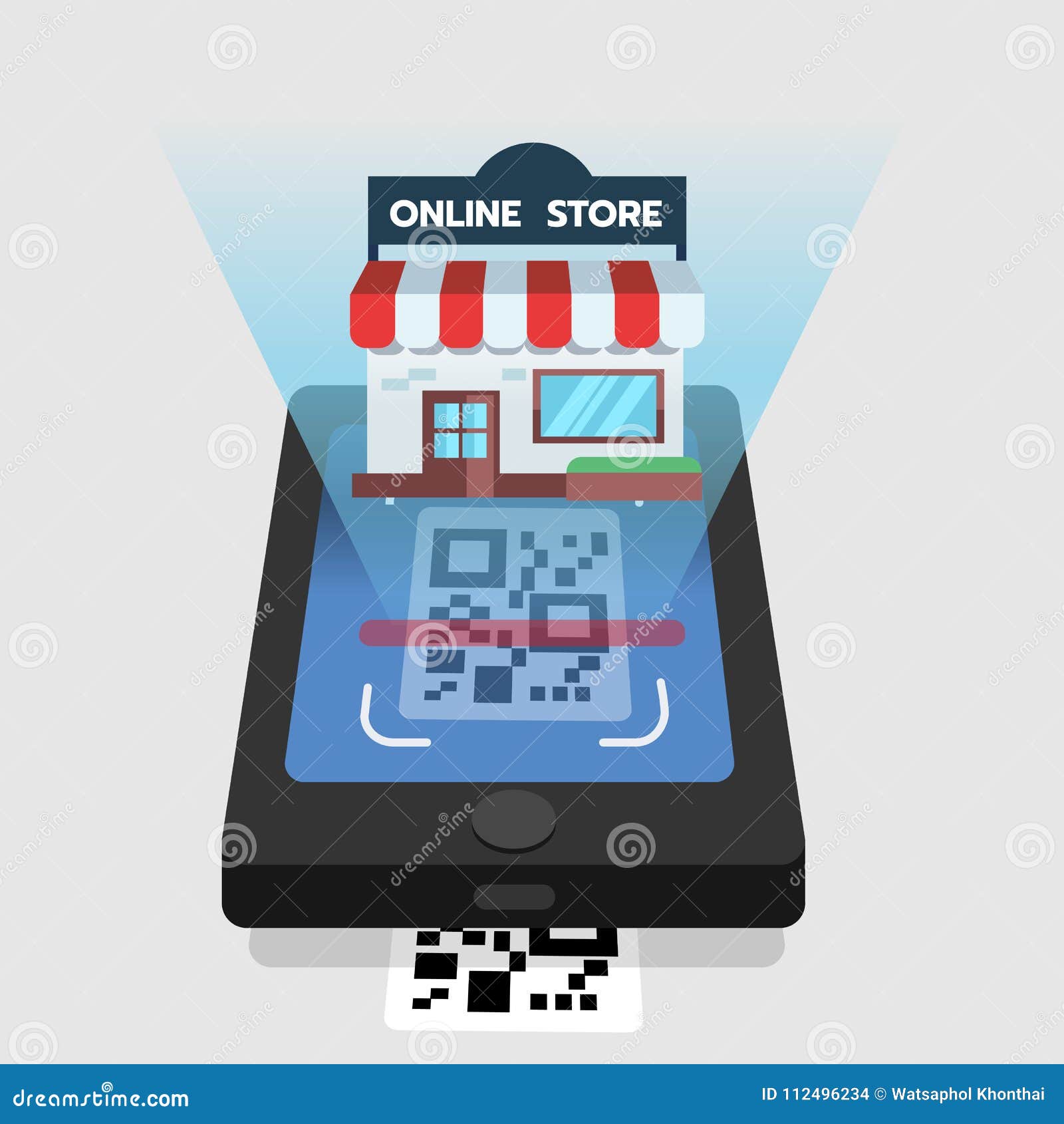 Scan QR Code To Mobile Online Store. Stock Illustration - Illustration ...