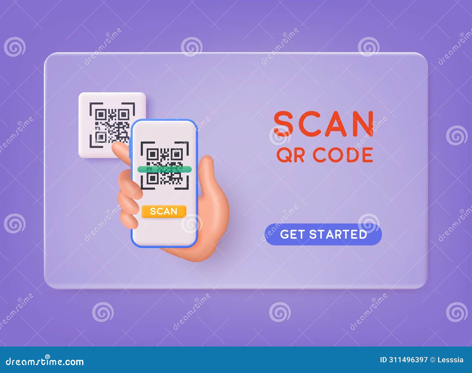 Scan Qr Code To Mobile Phone Electronic Digital Technology Barcode Stock Vector