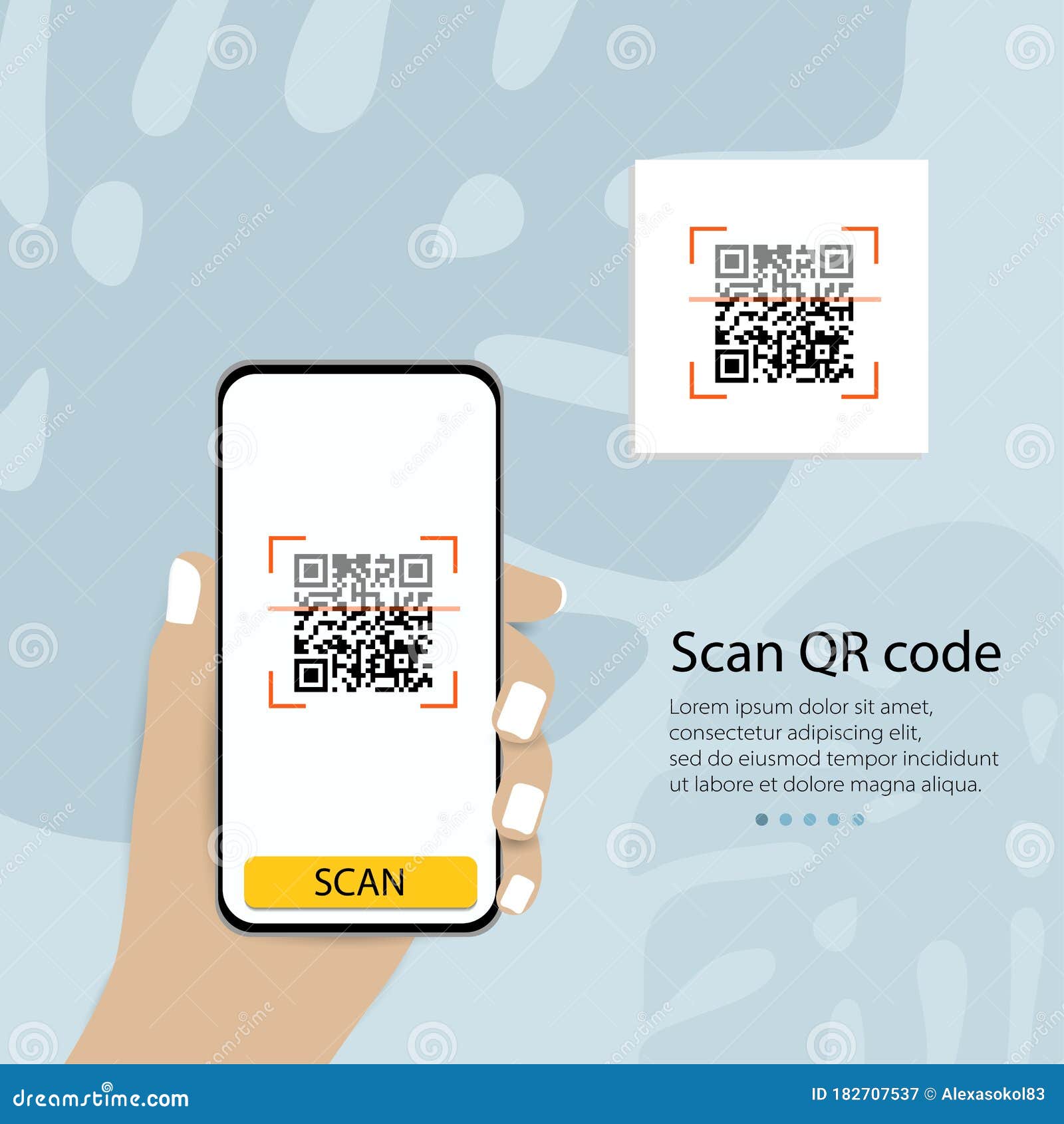 Scan Qr Code To Mobile Phone Electronic Digital Technology Barcode Stock Vector