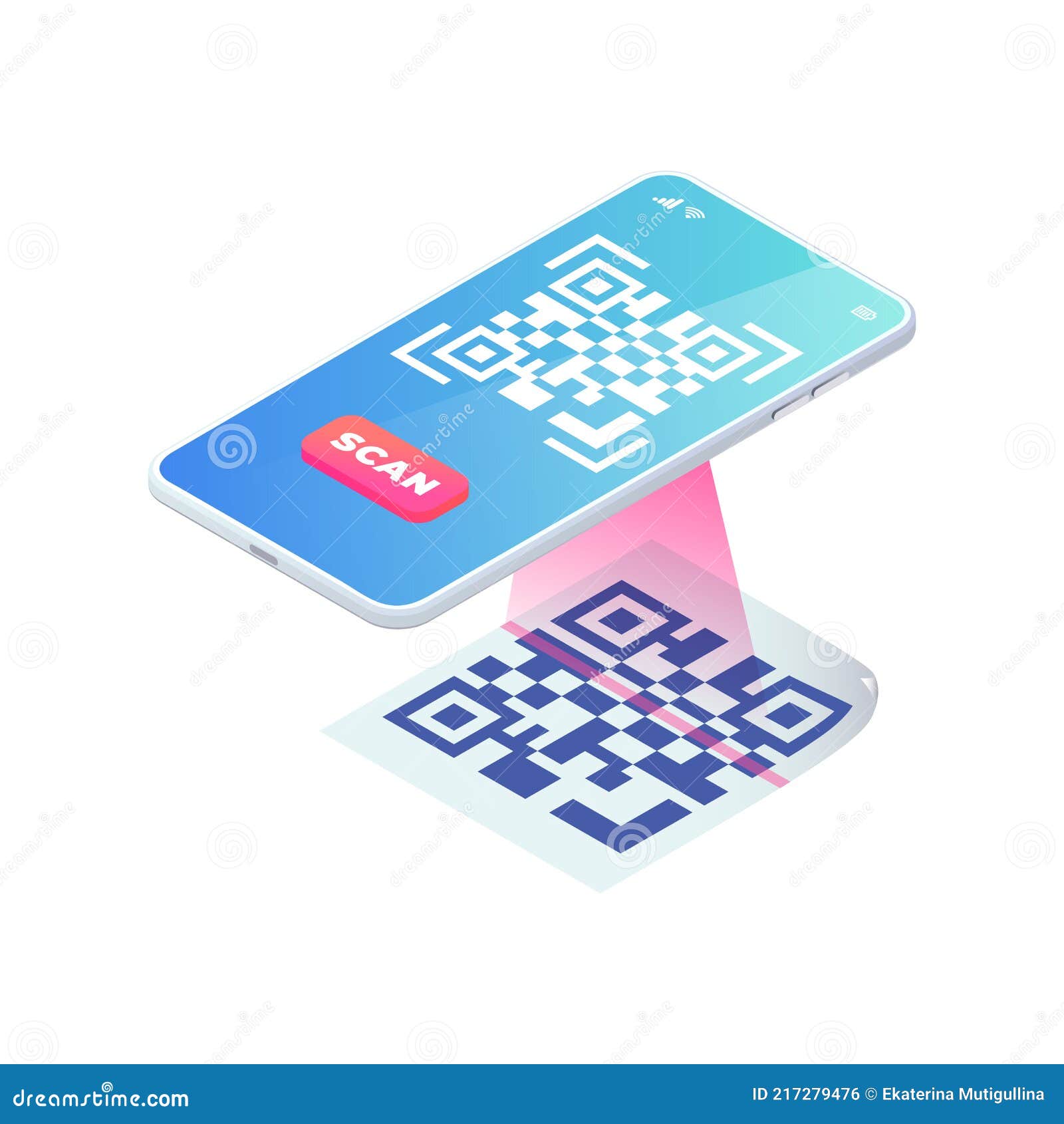 Scan Qr Code Via Smartphone 3d Mobile Scanning Barcode Concept Qr Verification Isometric