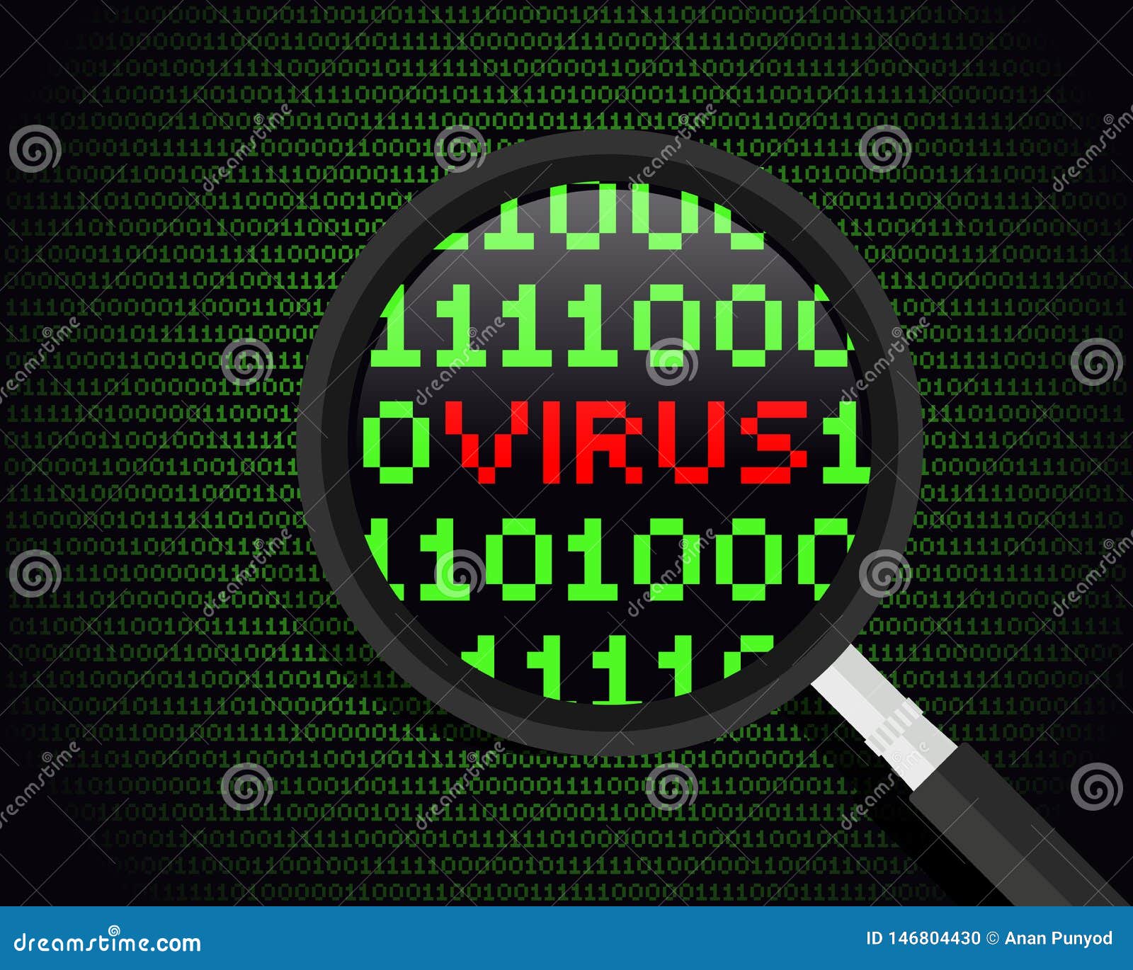 Scan Virus Concept With Magnifying Glass Scanning And Identifying A Computer Virus Vector Design