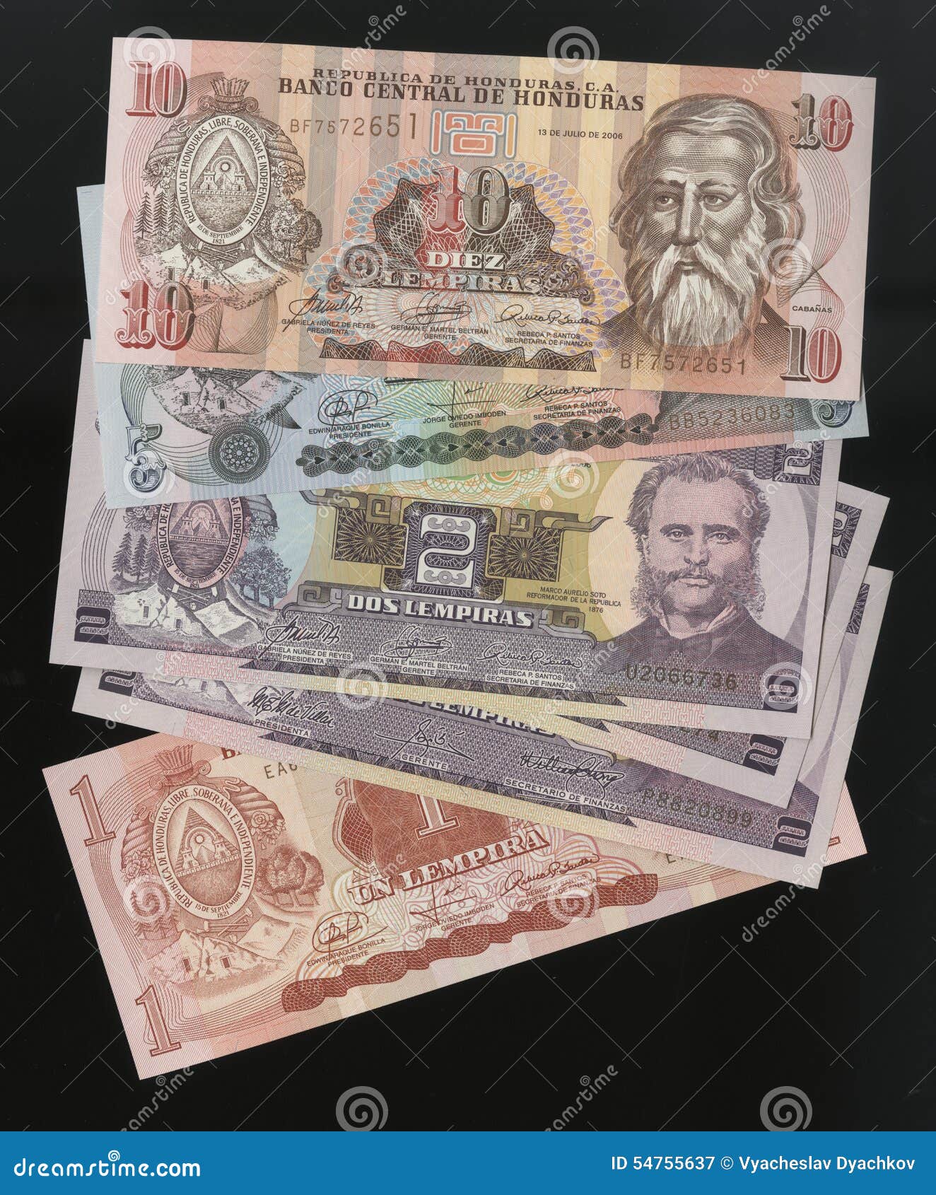 Scanarray Vier Banknoten Lempira 1, 2, 5 Und 10 Stockbild - Bild von ...