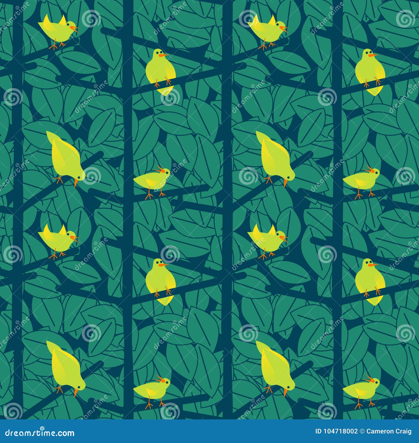 Scandinavian Birds in a Bush Pattern - Illustration Stock Vector ...