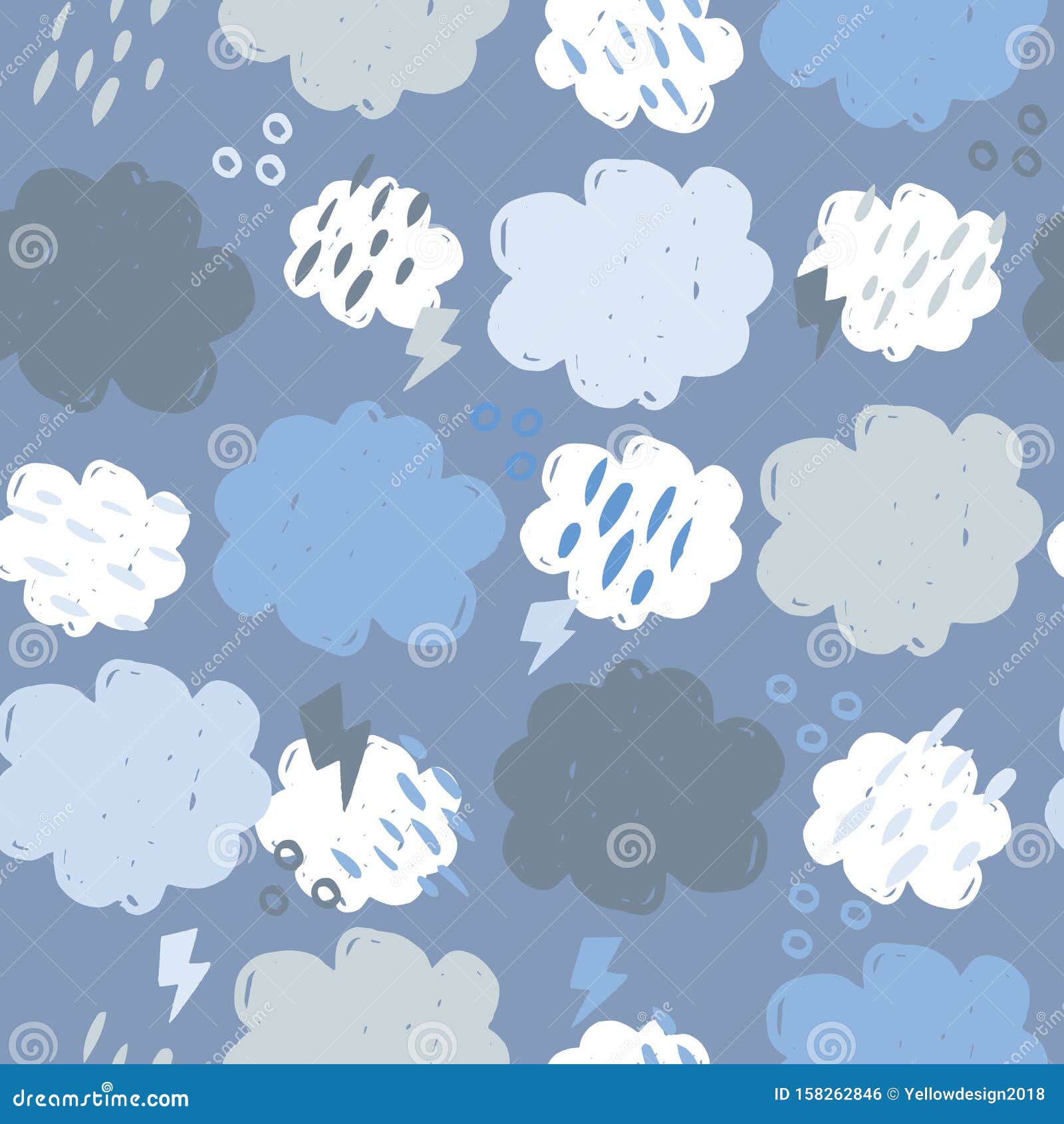 Scandinavian Clouds Seamless Pattern. Hand Drawn Storm Backdrop Stock ...