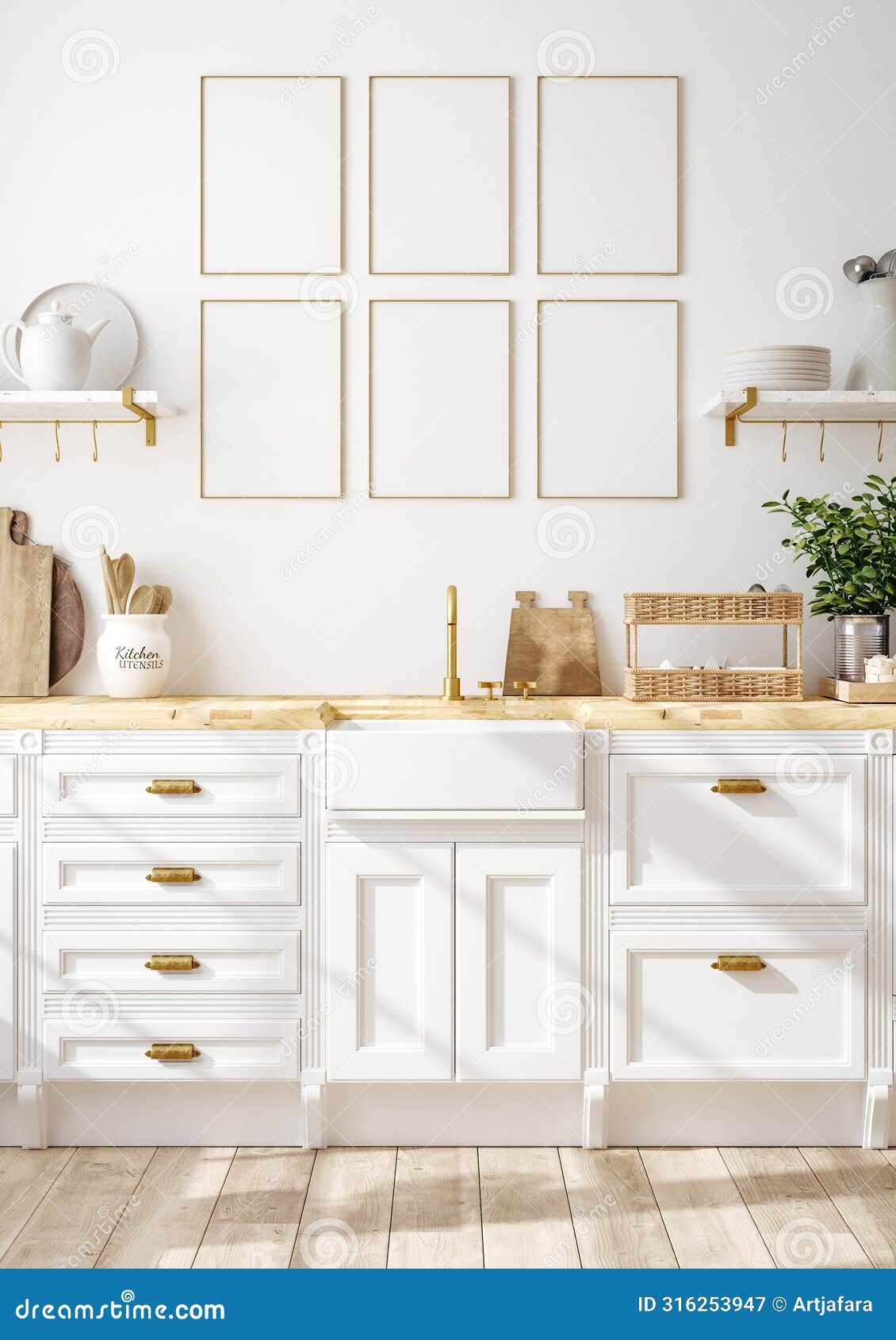 Scandinavian Farmhouse Kitchen Interior, Poster Frame Mockup Stock ...