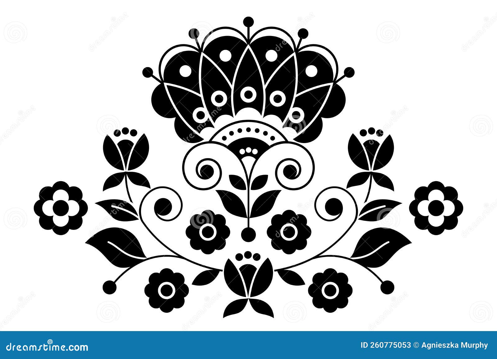 Scandinavian, Nordic Folk Art Vector Black and White Pattern with ...