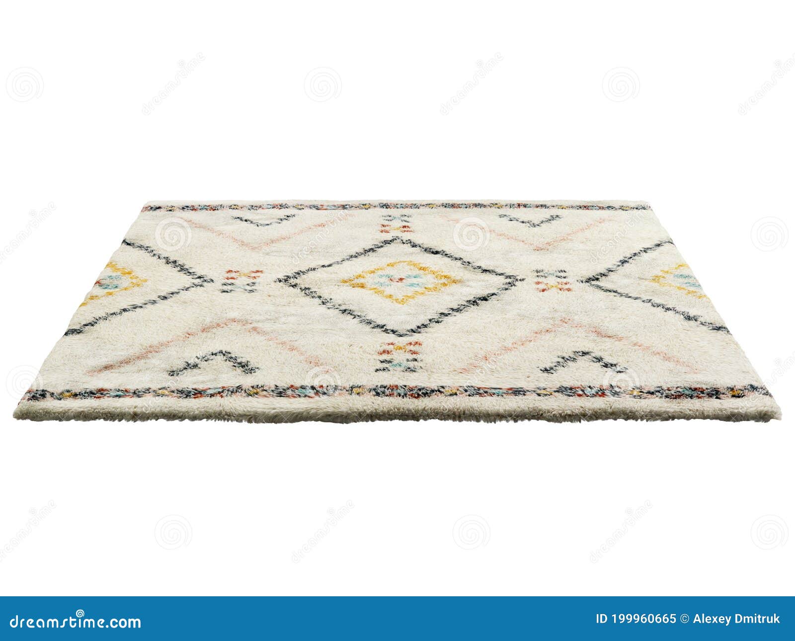 Scandinavian Fluffy Rectangular Light Beige Carpet with a Colorful ...