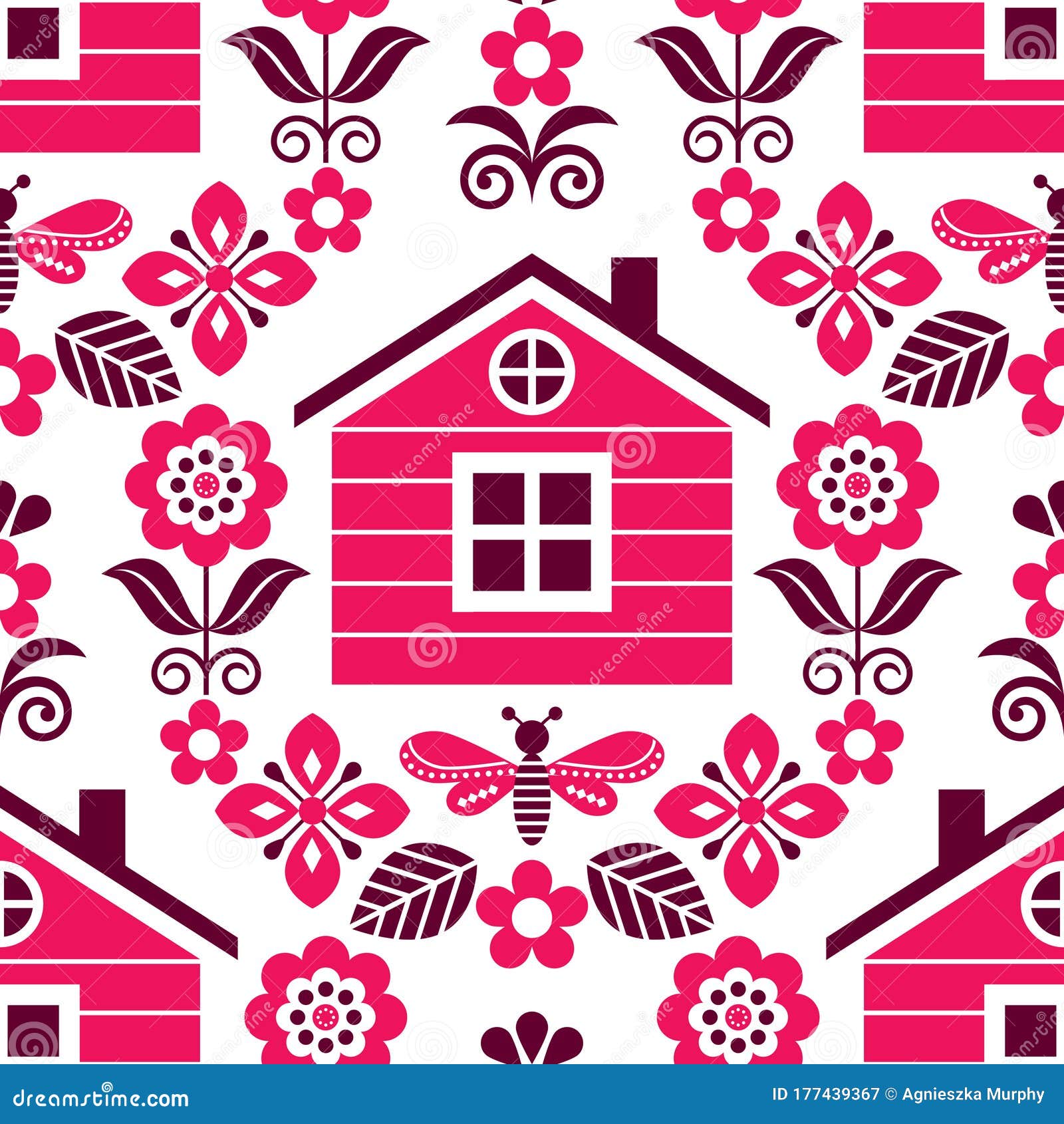 Scandinavian Folk Art Seamless Vector Floral Pattern with Finnish or ... Scandinavian Folk Art Seamless Vector Floral Pattern with Finnish or ...