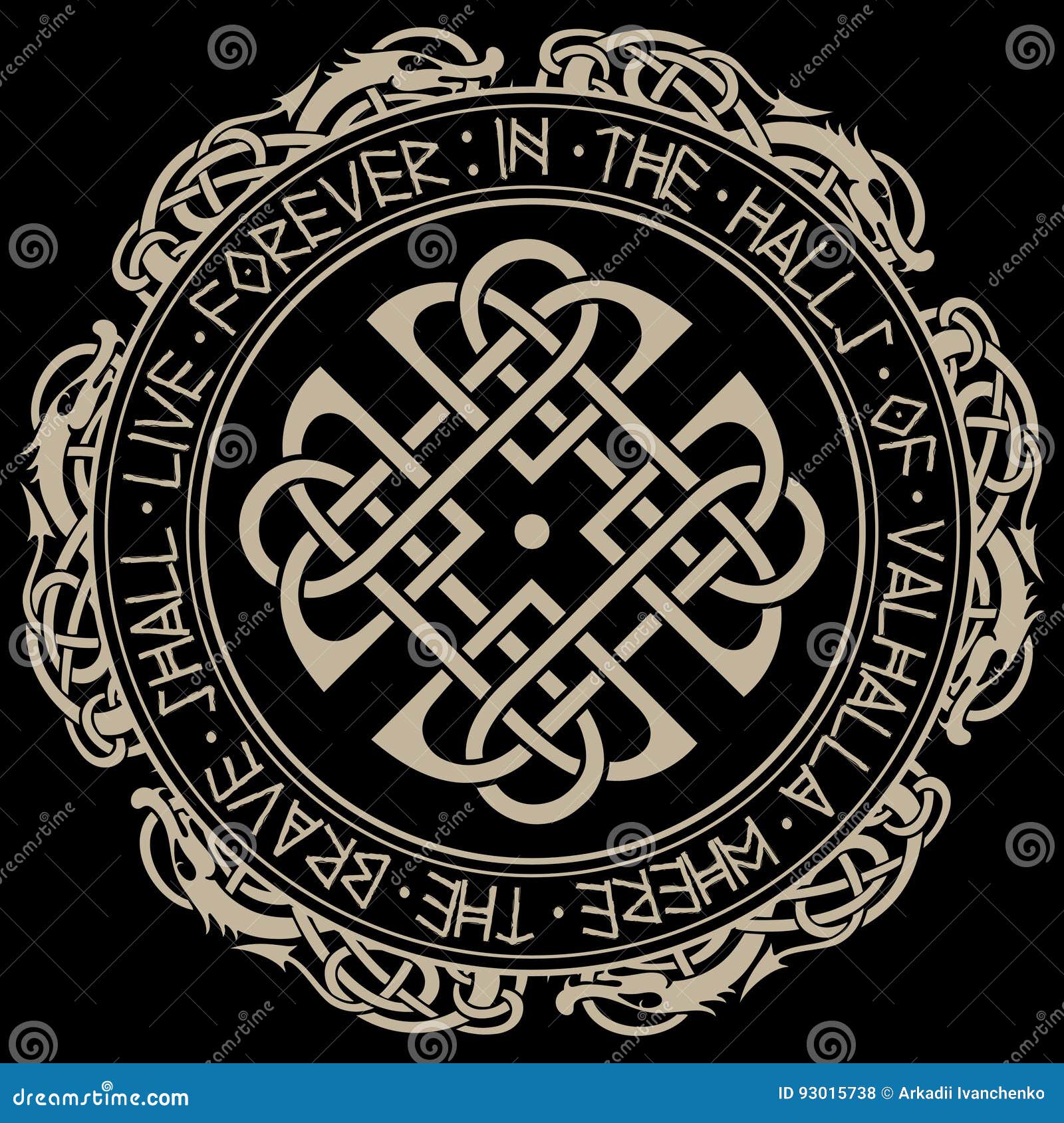 Scandinavian Pattern and Circle of Norse Runes and Dragons Stock Vector ...