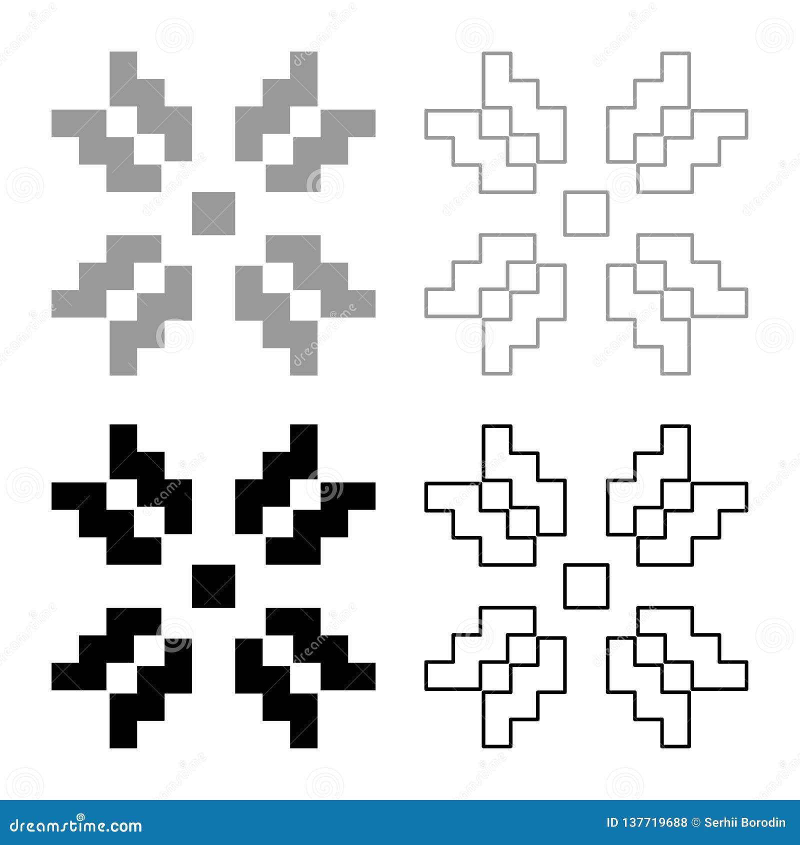 Scandinavian Pattern Icon Set Grey Black Color Illustration Outline ...