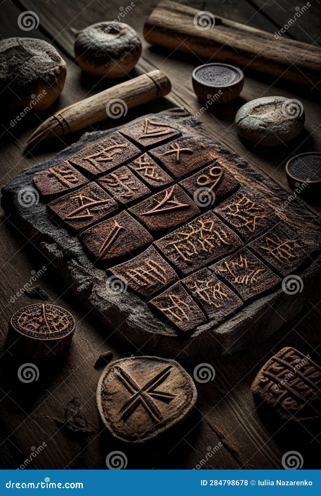 Scandinavian Runes Lie on the Board. AI Generated Stock Photo - Image ...