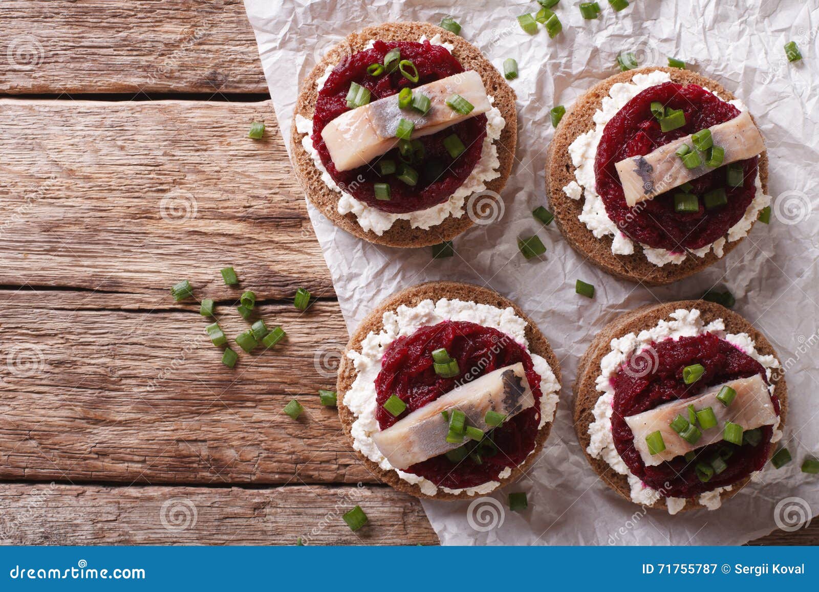 Scandinavian Sandwich with Herring, Beetroot and Cream Cheese. H Stock ...