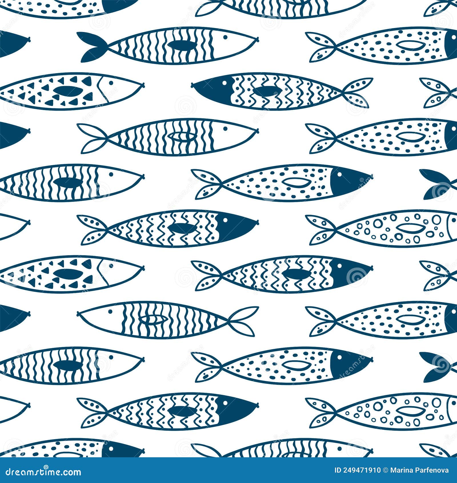Scandinavian Seamless Pattern with Vector Decorative Tuna Fish Stock ...
