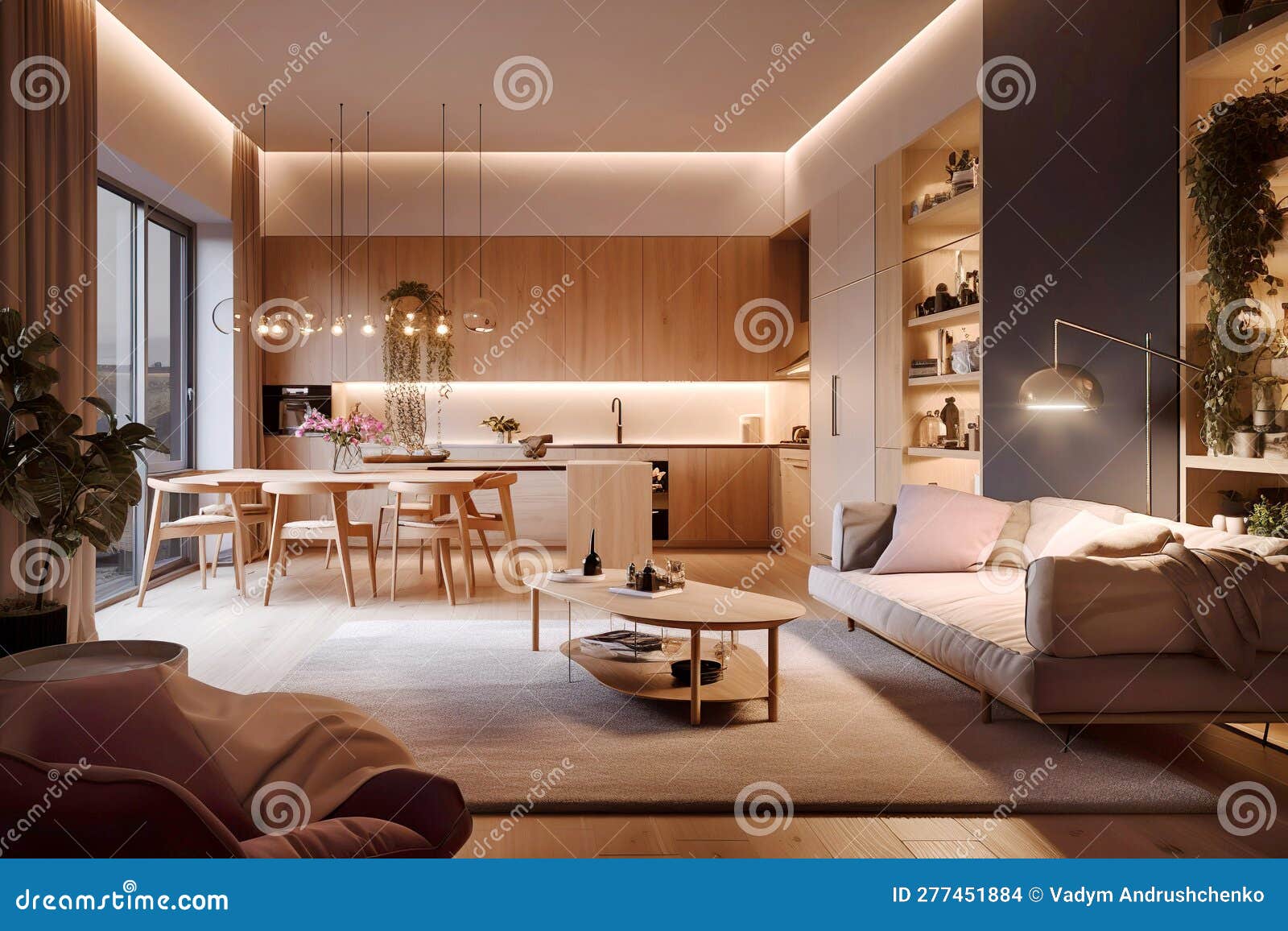 Scandinavian Studio Apartment, Living Room and Kitchen. Interior Design ...