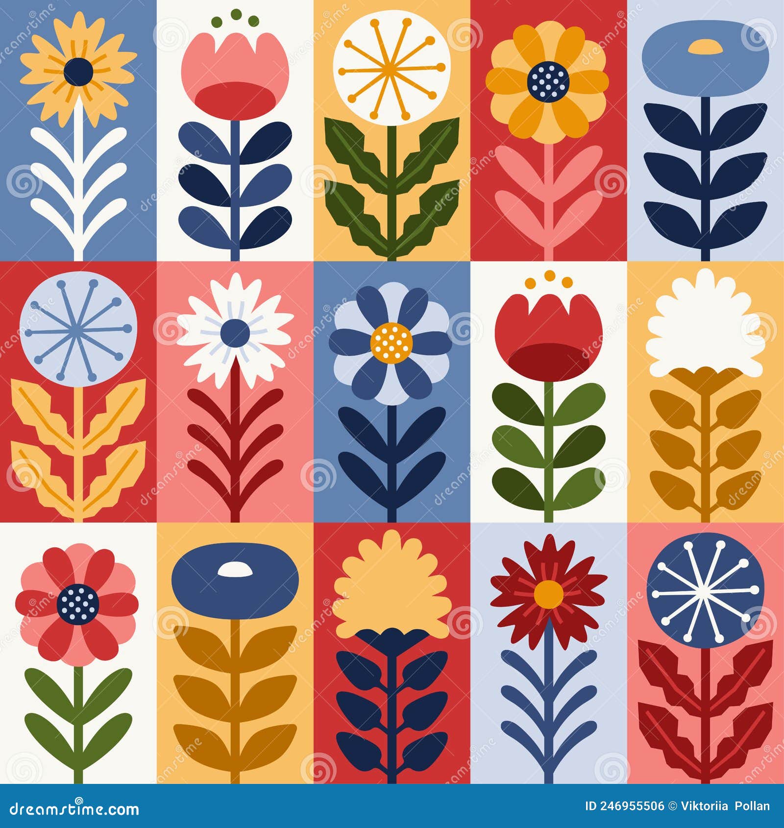 Scandinavian Style Floral Rectangular Summer Vector Pattern. Part Three ...