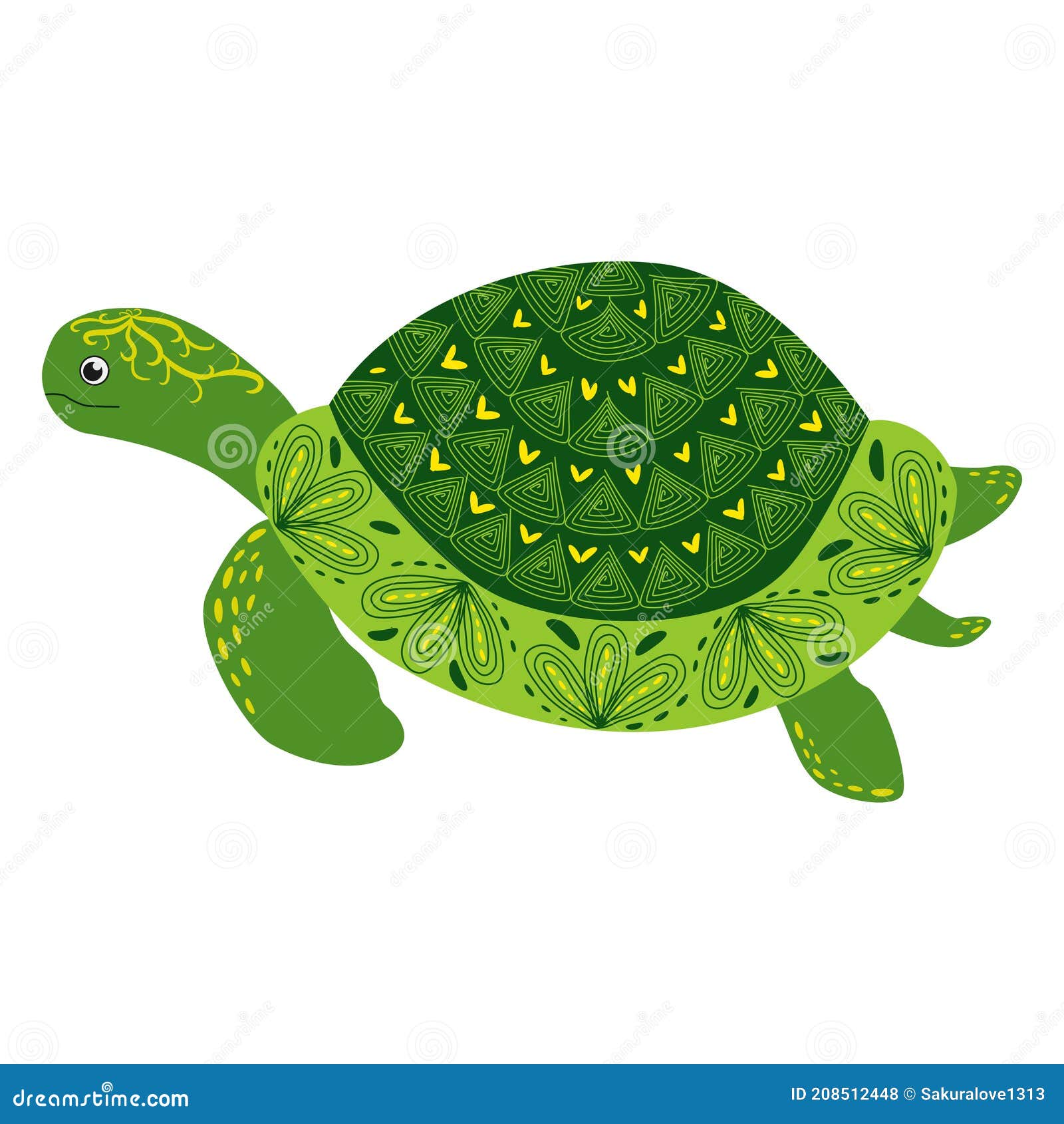 Scandinavian Style Green Turtle with Hand Painted Shell Pattern Hand ...