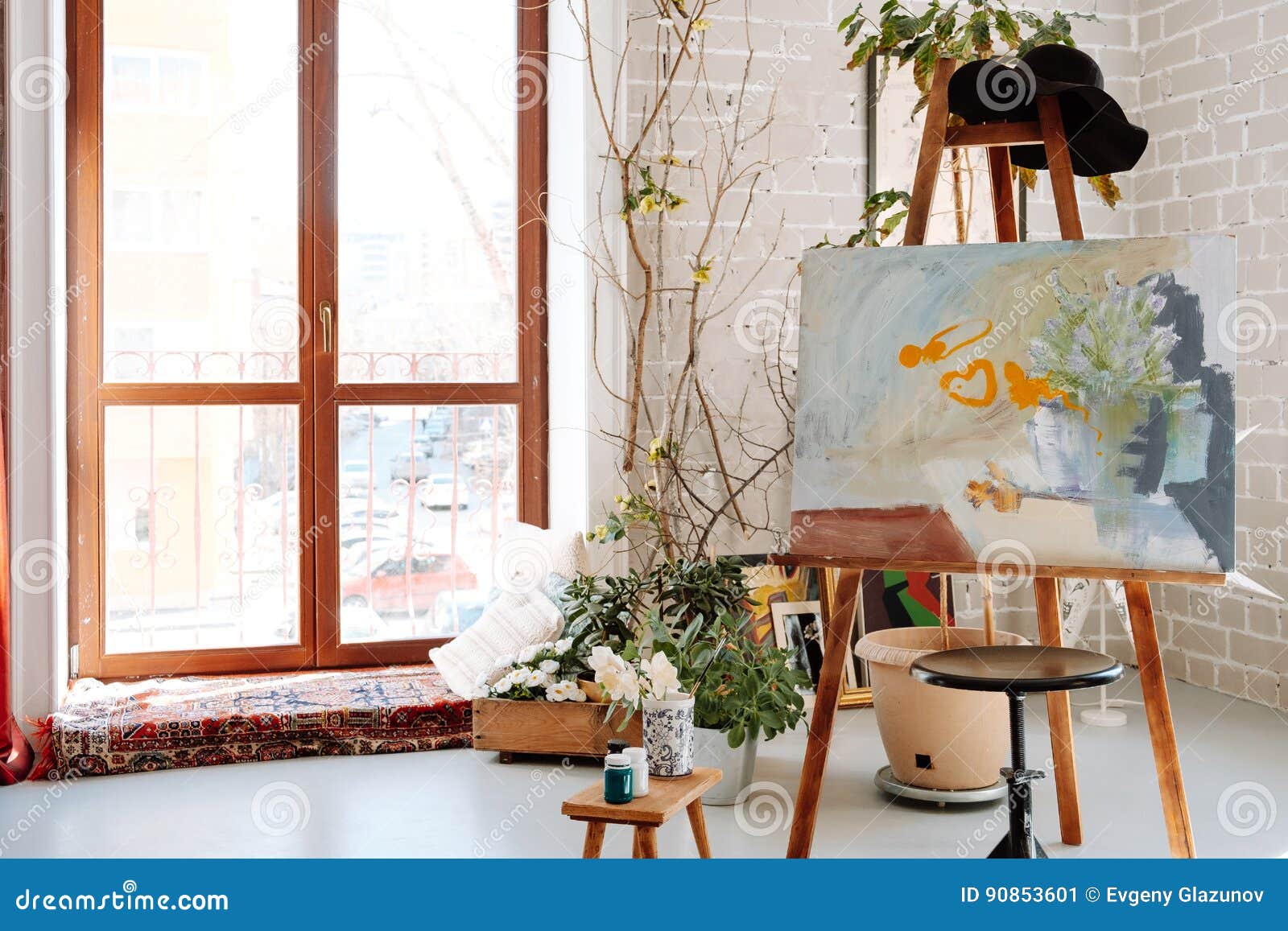 Scandinavian Style Hipster Interior, Cozy Loft Room. Stock Image ...