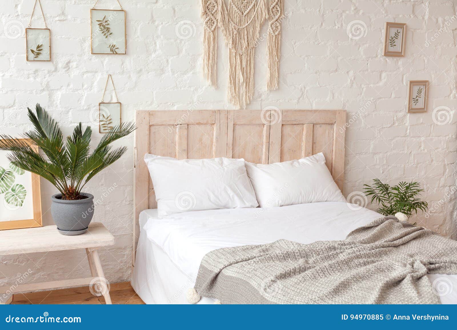 Scandinavian Styled Bedroom with Macrame on the Wall Stock Image ...