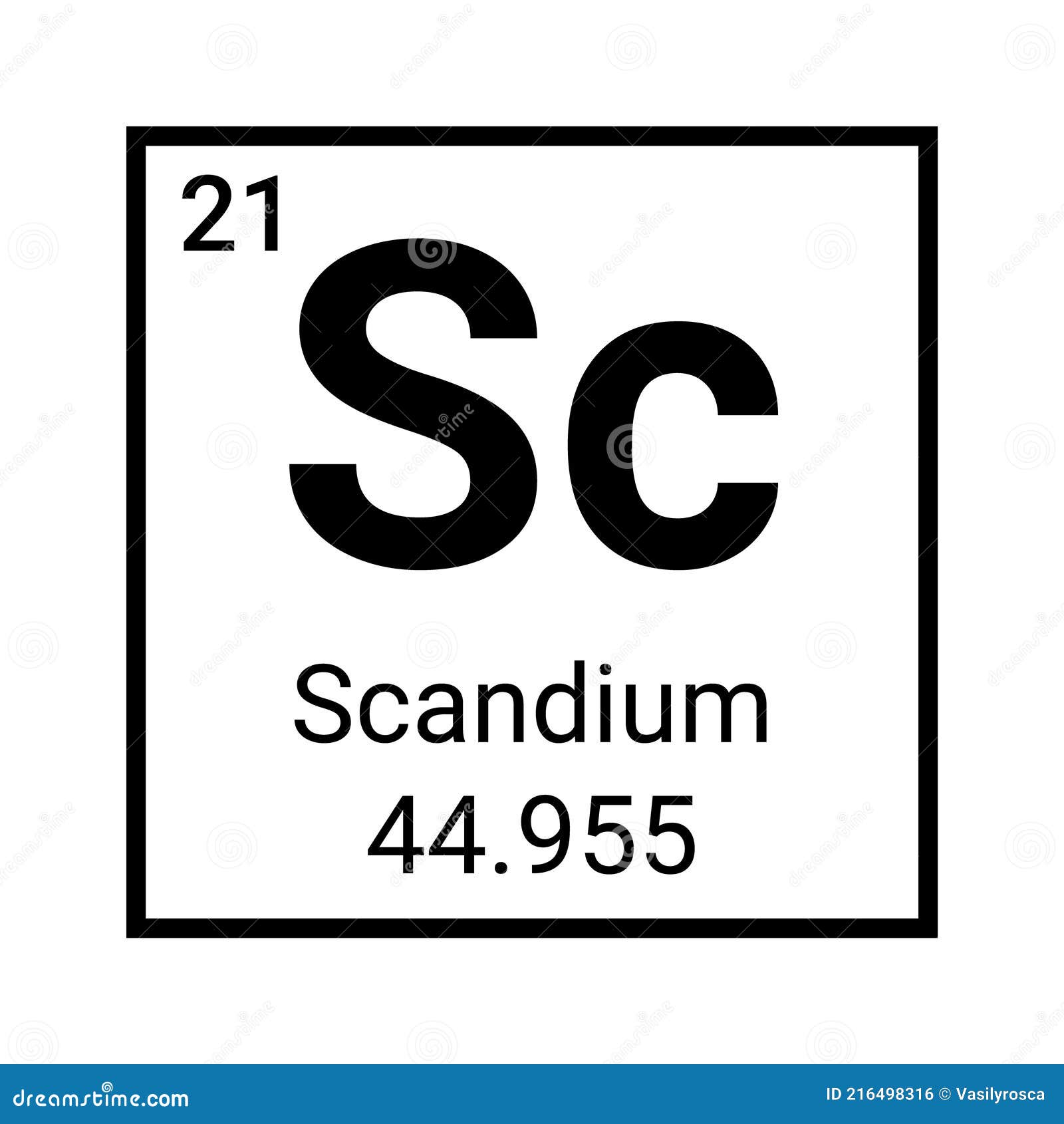 Scandium As Element 21 Of The Periodic Table 3D Illustration On Silver ...