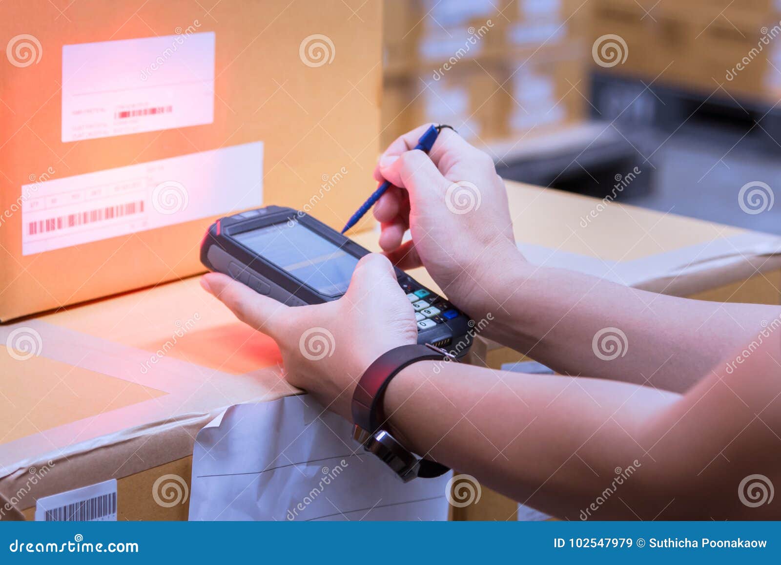 Scanned by handheld stock image. Image of handheld, goods - 102547979