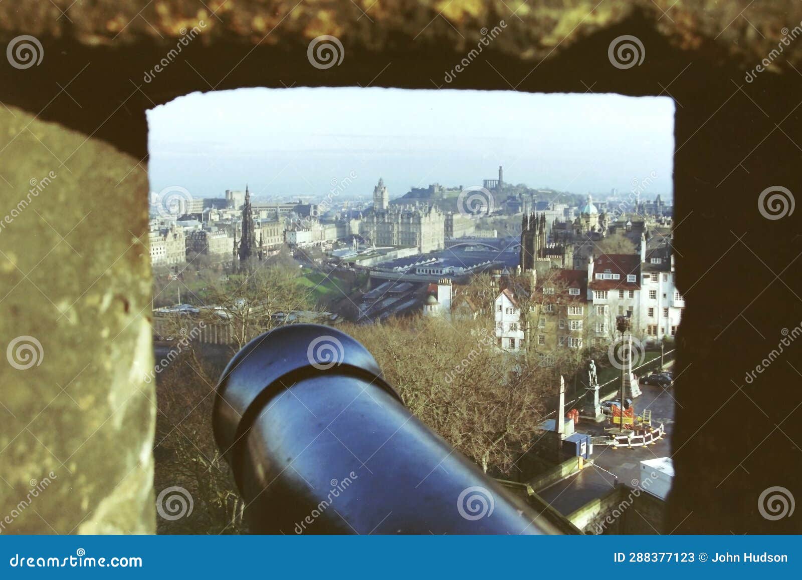 Edinburgh Castle, View from a Hole in the Castle Wall for Cannons Stock ...