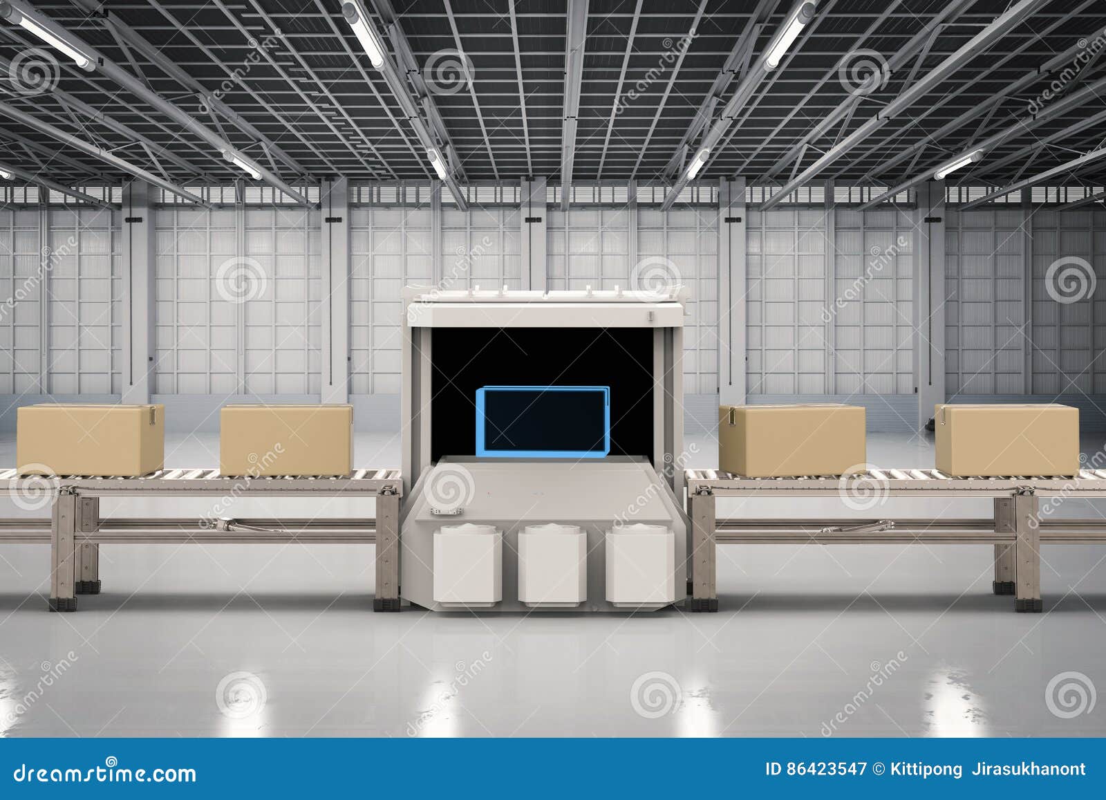 Scanner Machine with Carton Box Stock Illustration - Illustration of ...