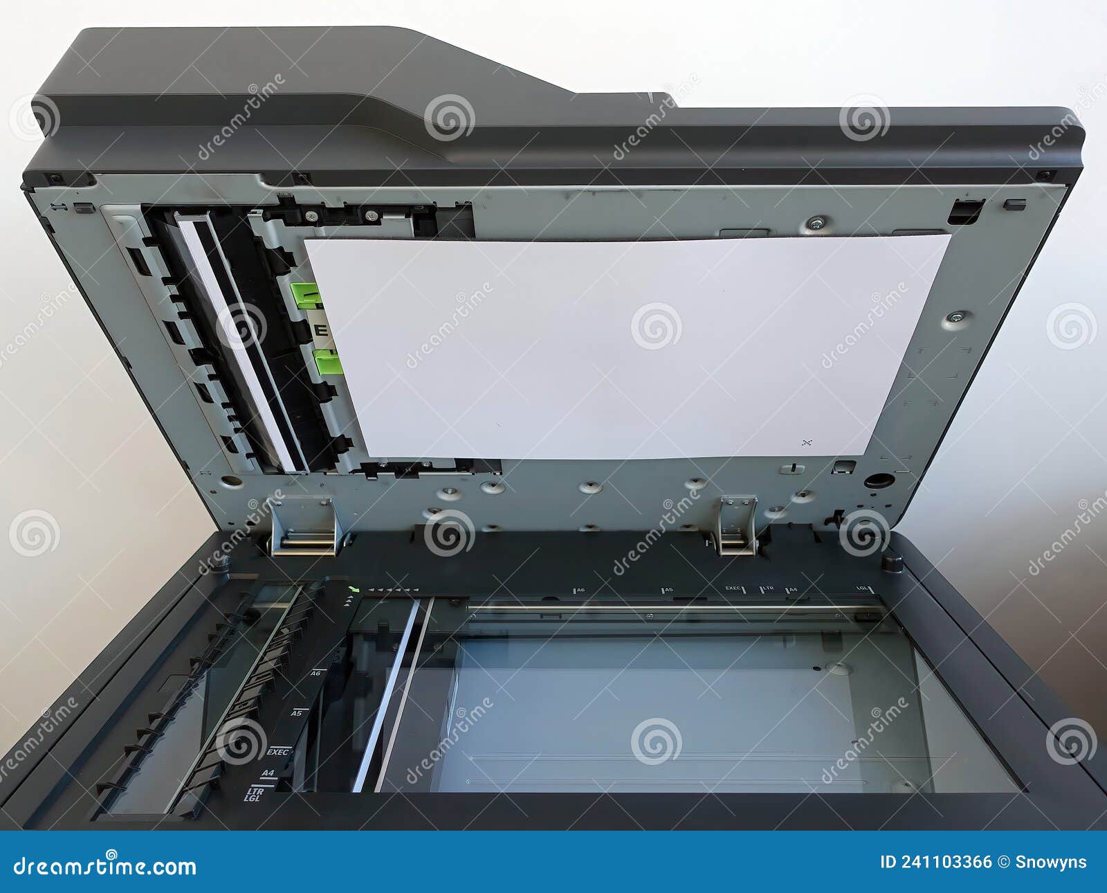 Scanner with Open Lid, Glass Area Surface Visible with Measure Notes ...