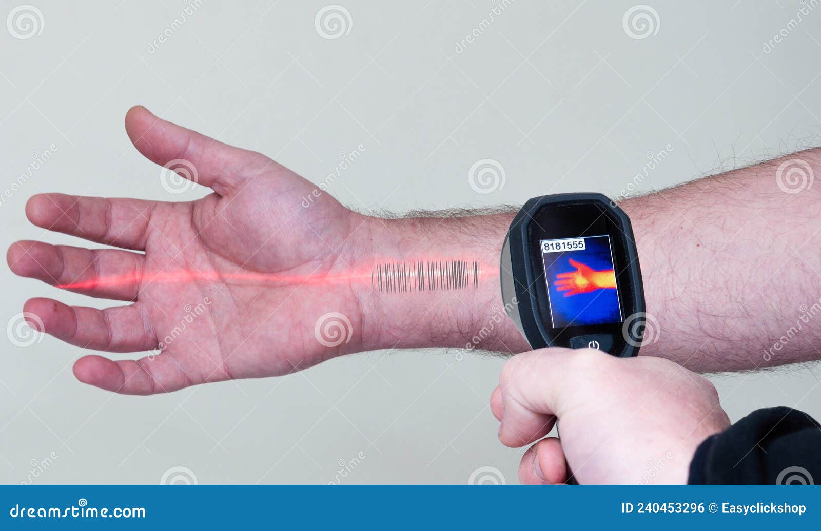 Scanner Reads a Barcode on a Man`s Arm Stock Photo - Image of ...