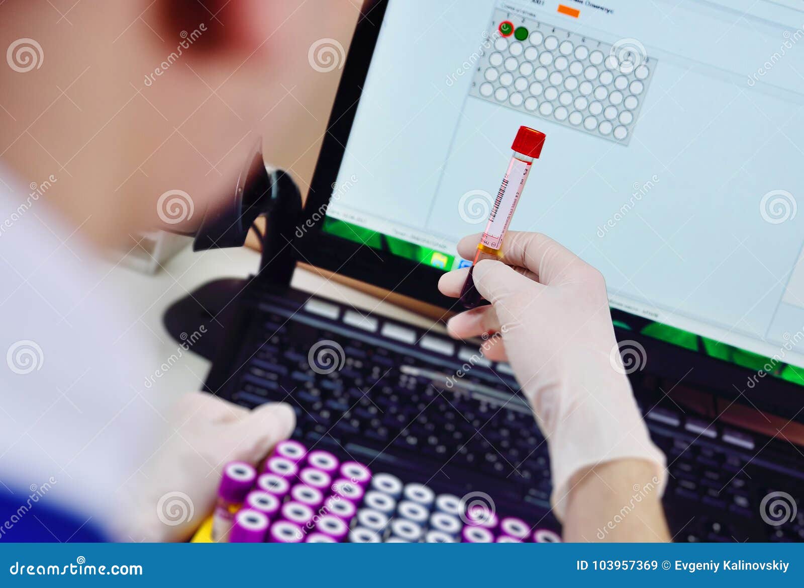 Scanning Bar Code of Test Tubes Stock Image - Image of laser, person ...