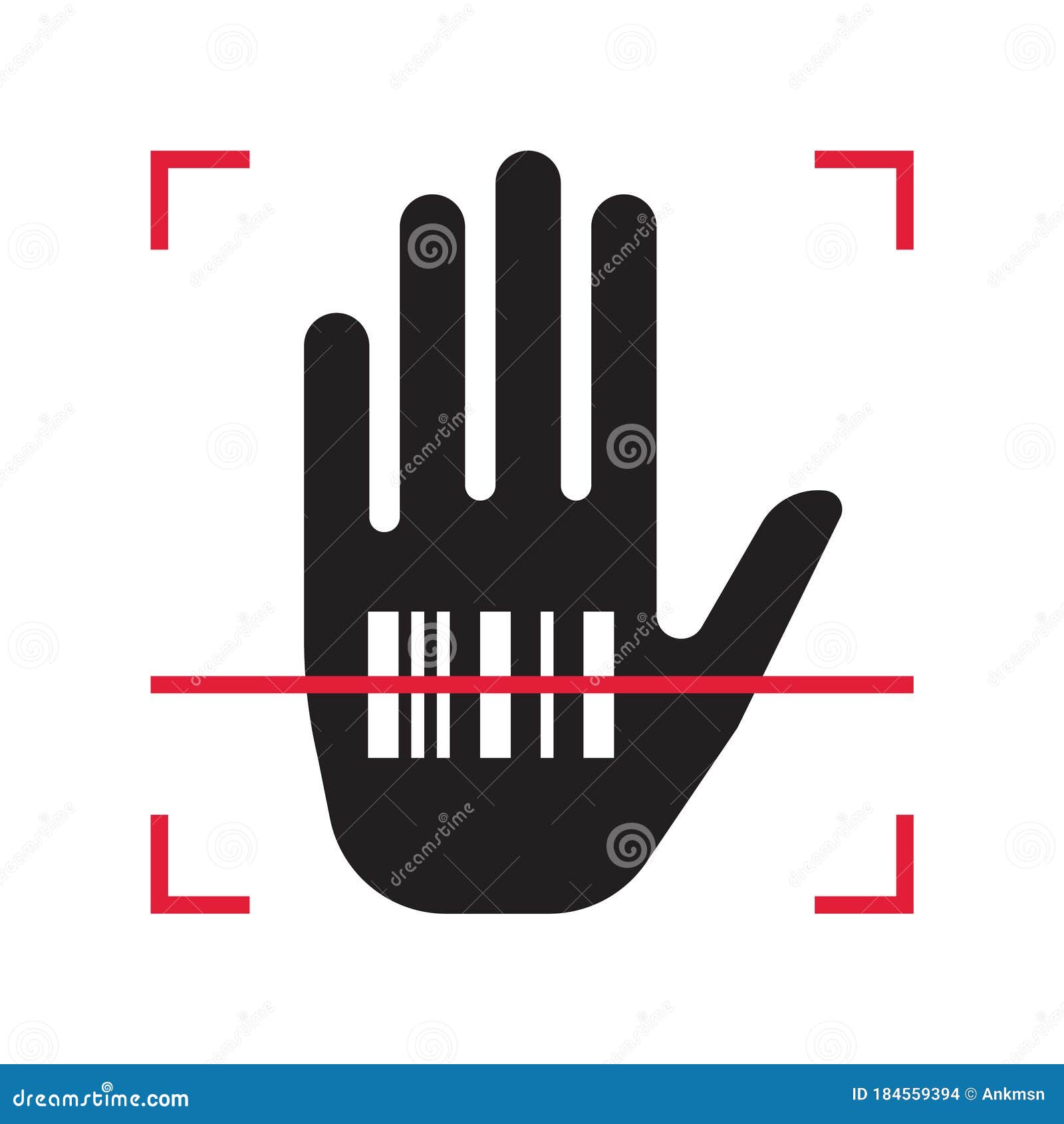 Hand Biometric Id Line Icon. Handprint Authorization Scan Cartoon ...