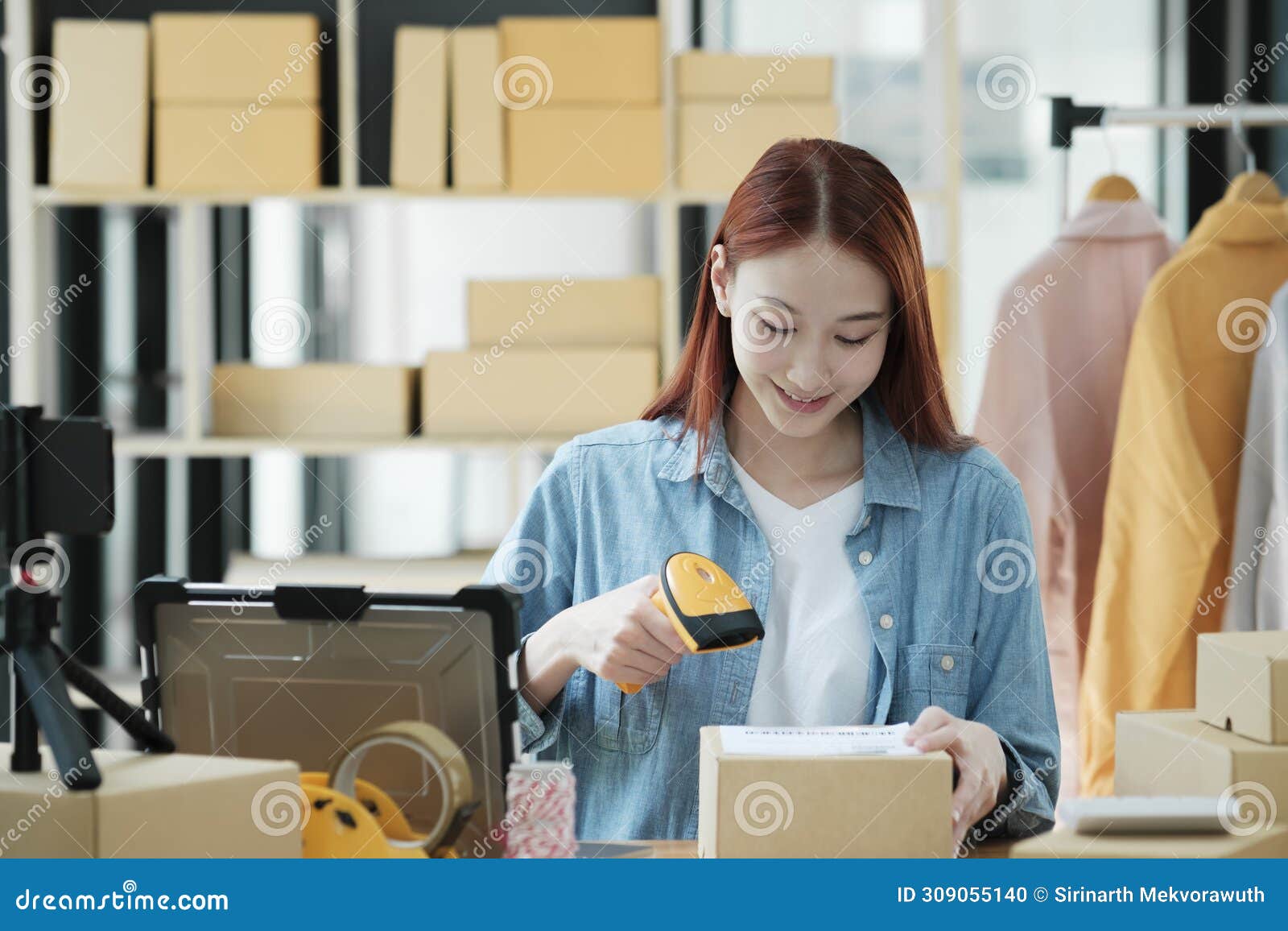 Scanning Barcode on Shipping Box with Scanner Stock Photo - Image of ...