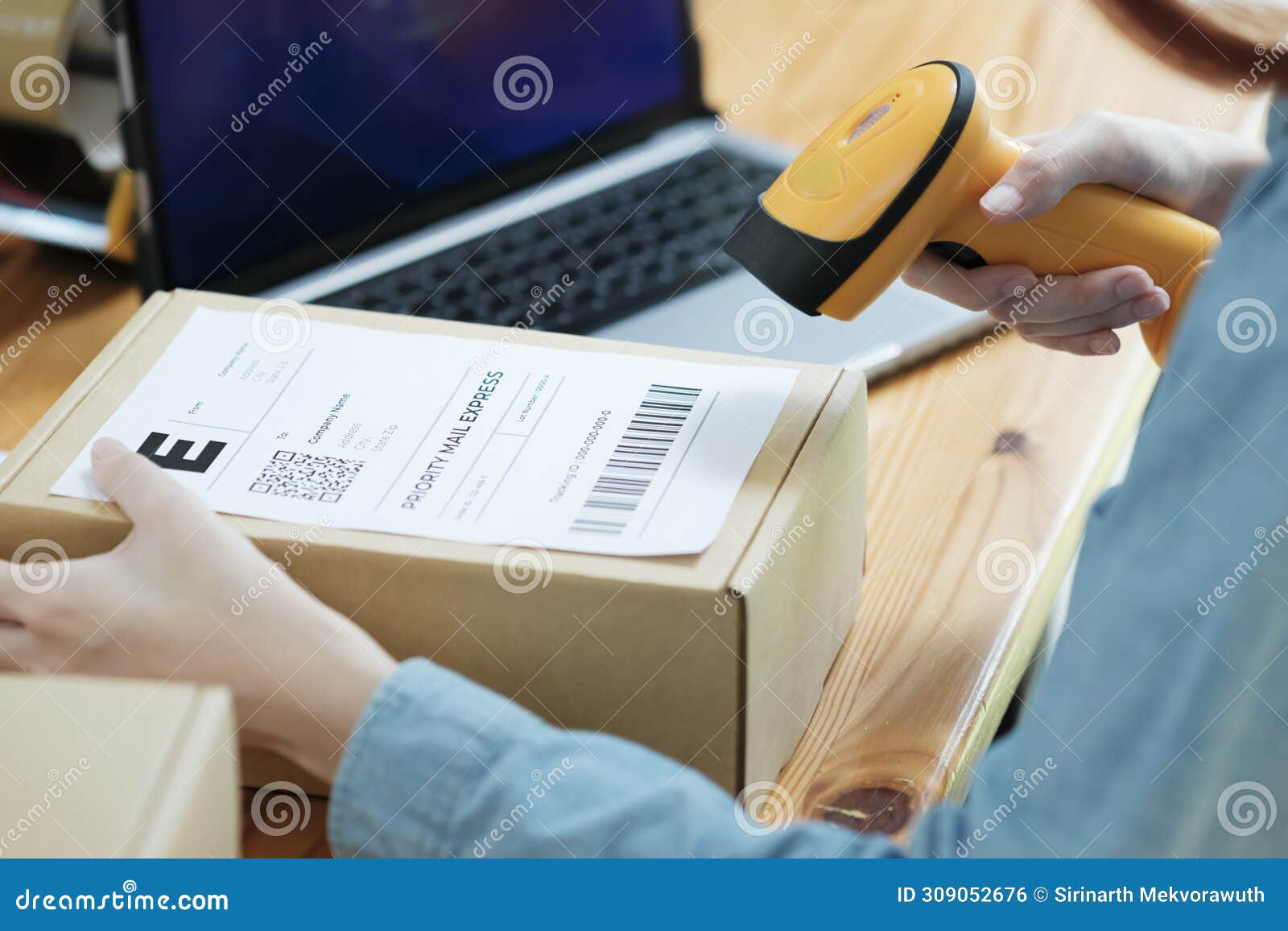 Scanning Barcode on Shipping Box with Scanner Stock Photo - Image of ...