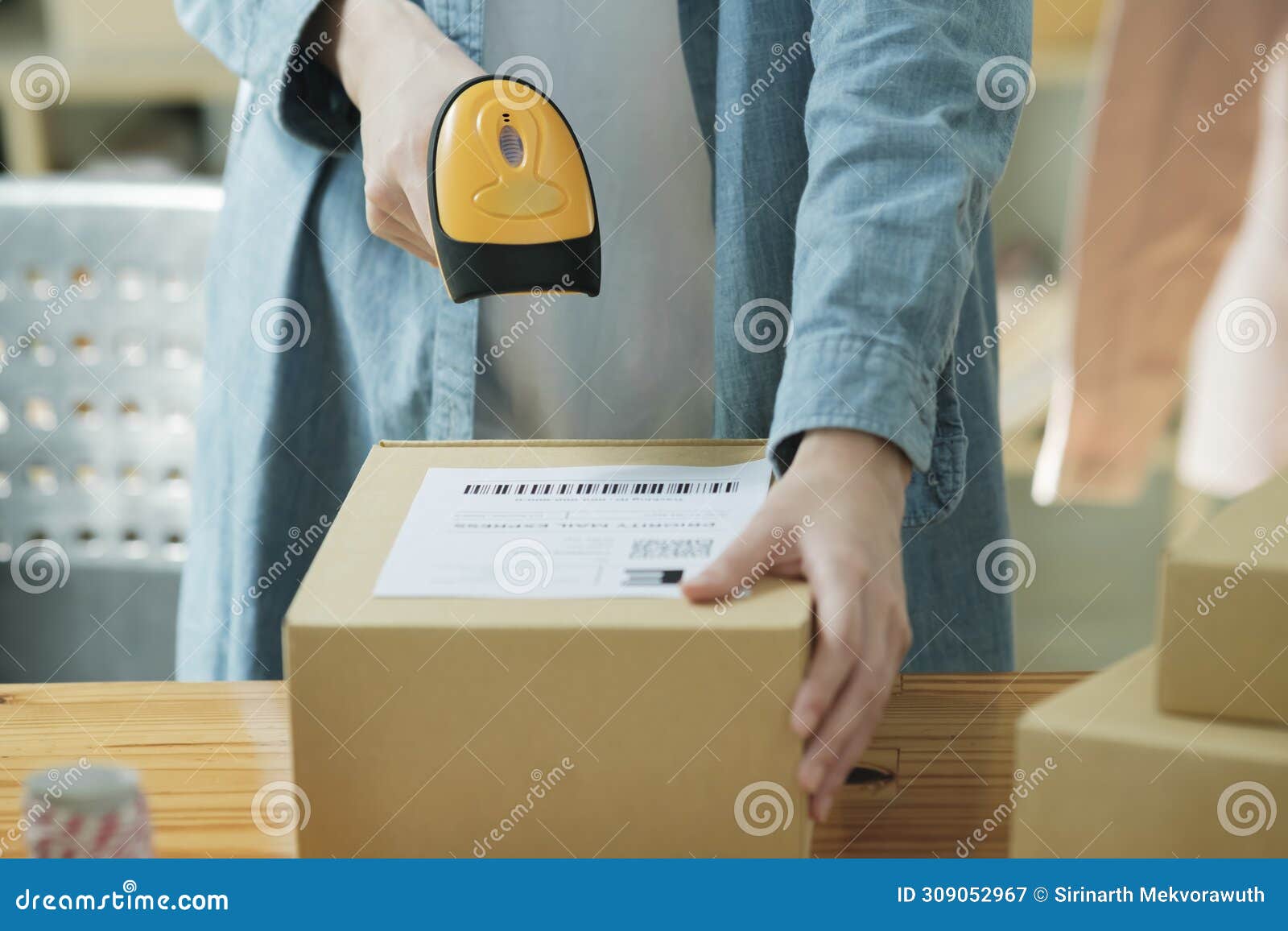 Scanning Barcode on Shipping Box with Scanner Stock Image - Image of ...