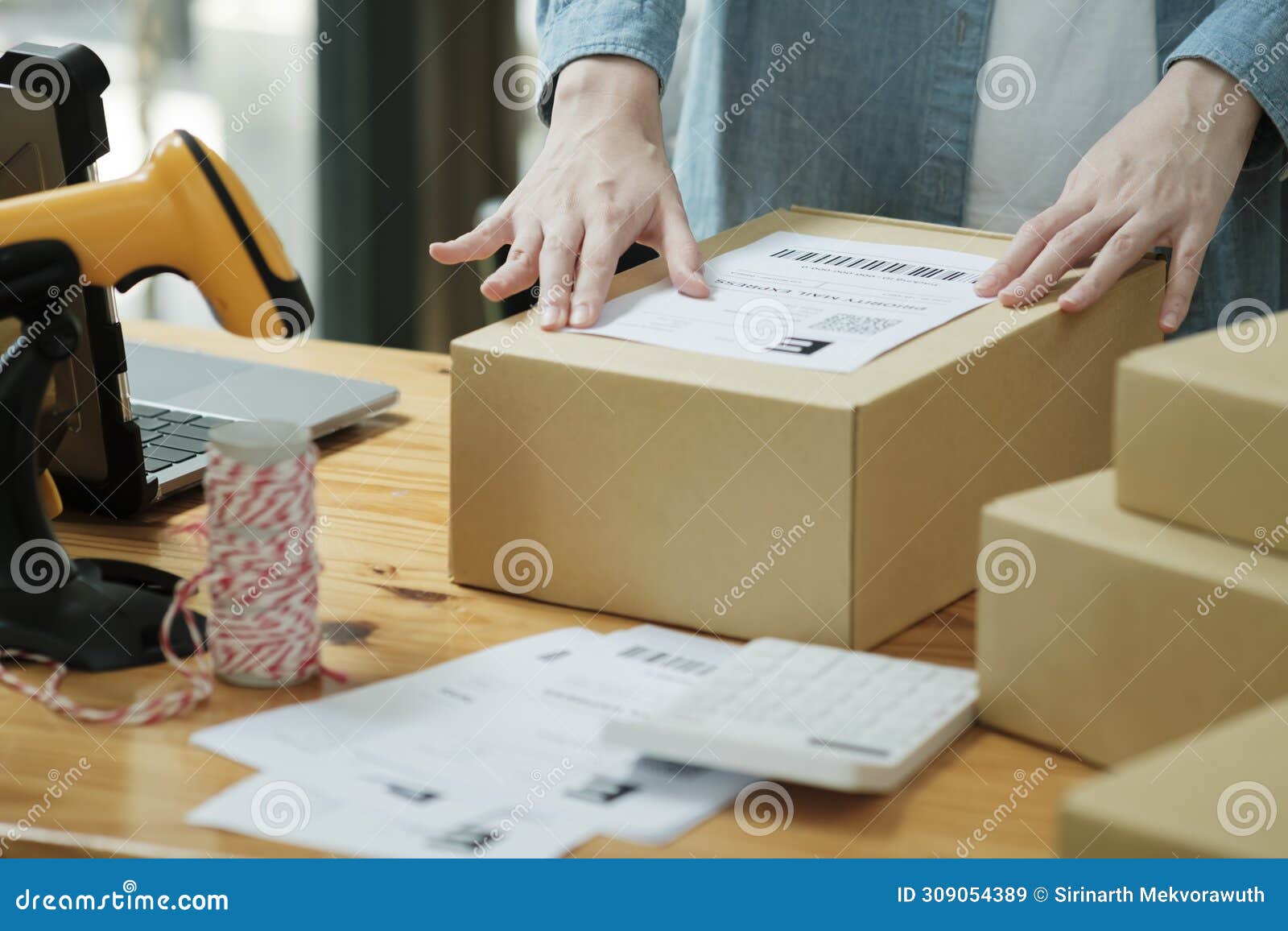 Scanning Barcode on Shipping Box with Scanner Stock Image - Image of ...