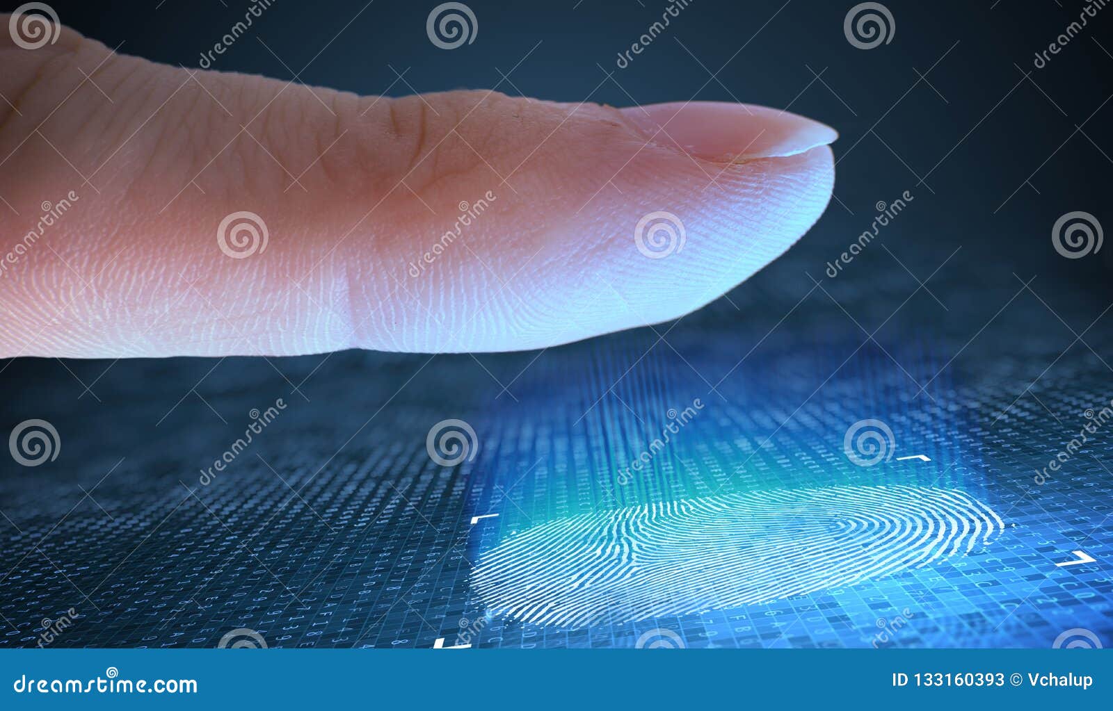 Scanning Fingerprint from Finger. Security and Biometric Concept. Stock ...