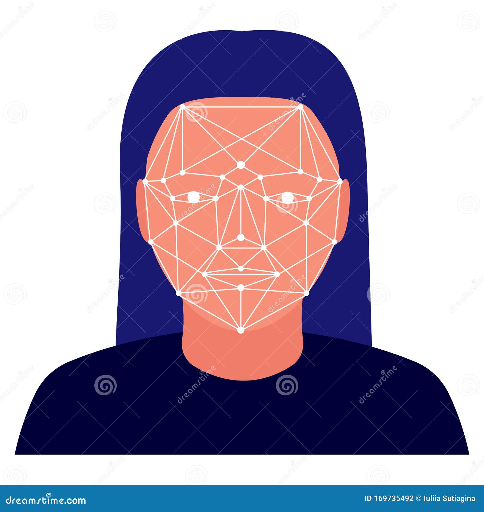 Scanning Person Face by Points. Low Polygon Indication. Recognition of ...