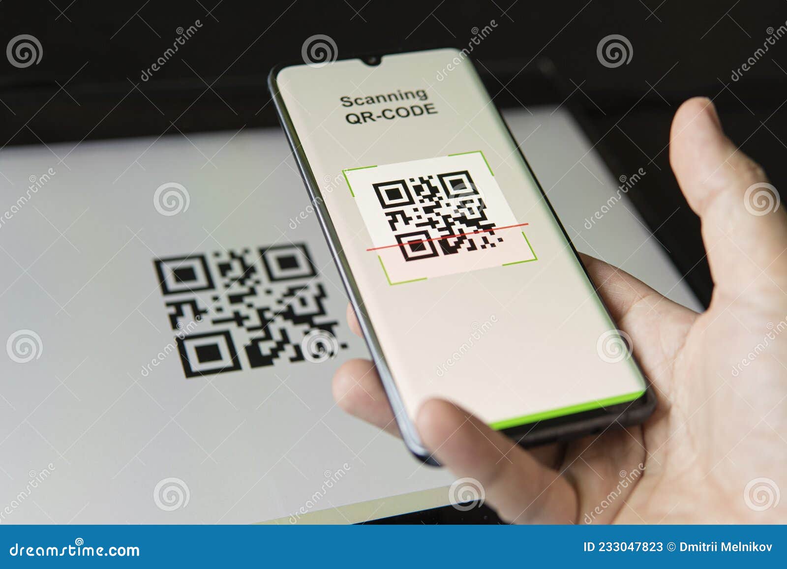 Scanning QR Code with Mobile Smart Phone. All Graphics on the Screen ...