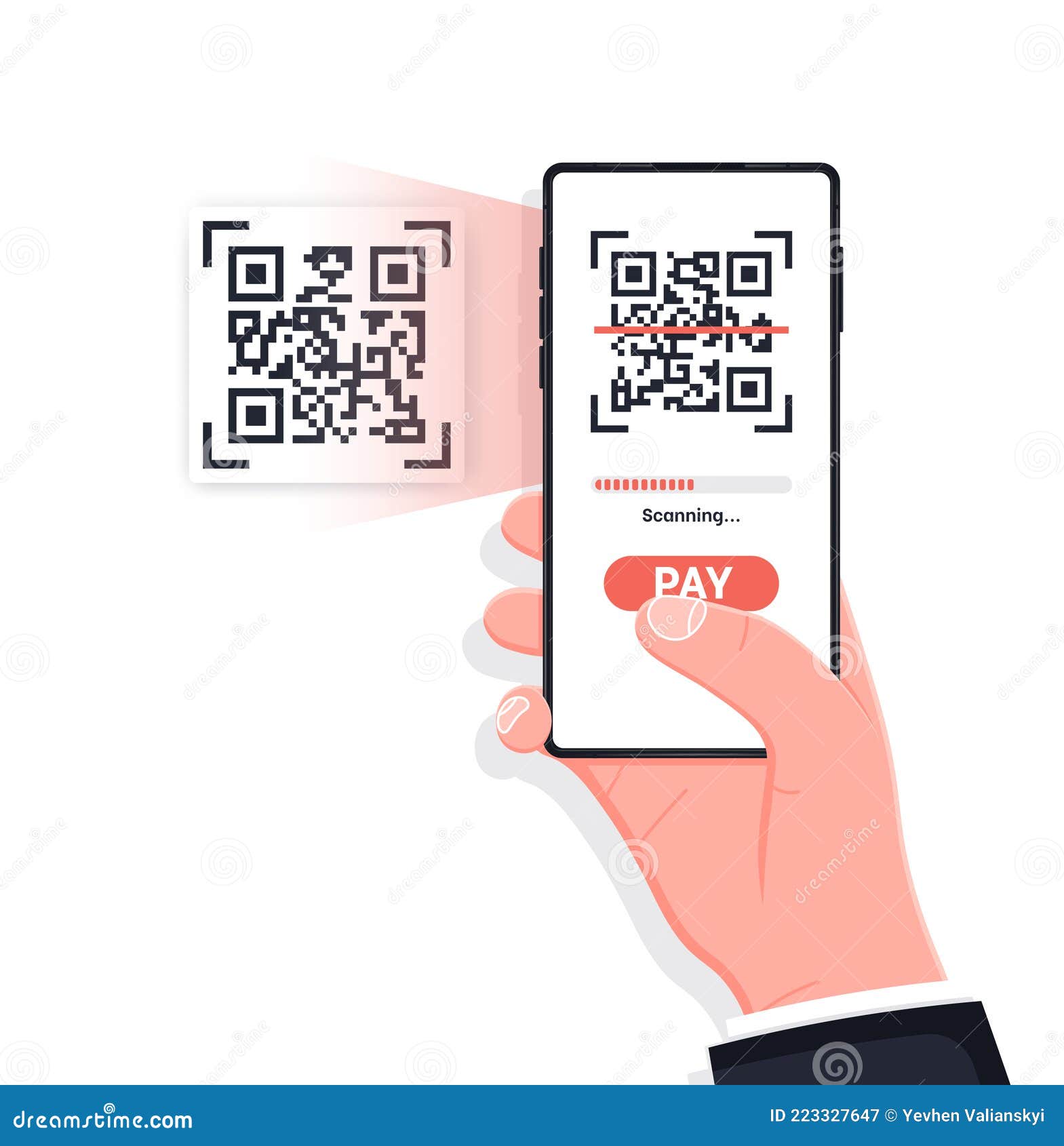 E-Wallet, Cashless Payment Technology. Woman Looking On Qr Code, Man ...